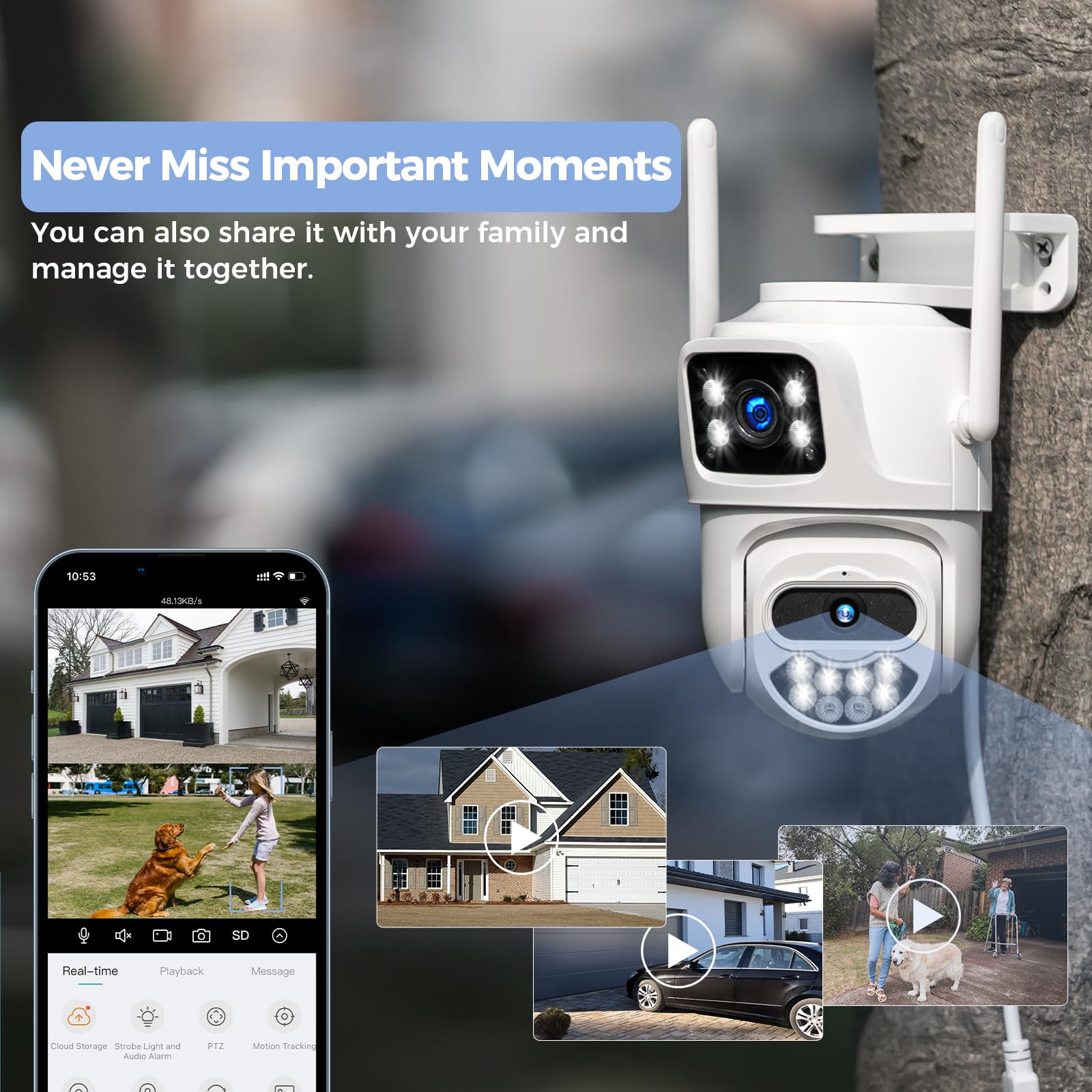 Aomeisi C1 2K Security Camera Outdoor,Plug-in 9.8 Ft Cable,360°View Pan/Tilt,Two-Way Audio,Audible Flashlight Alarm,Motion Alert,SD Slot & Cloud Storage,Work with Alexa & Google Home,CloudEdge