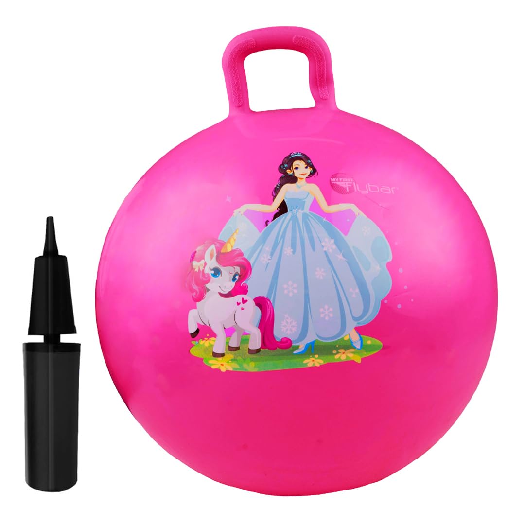 Flybar Hopper Ball for Kids - Bouncy Ball with Handle, Durable Bouncy Balls, Kangaroo Ball, Exercise Ball, Indoor and Outdoor Toy, Pump Included, Toddler Toys for Boys and Girls, Ages 3 and Up (Prn M)