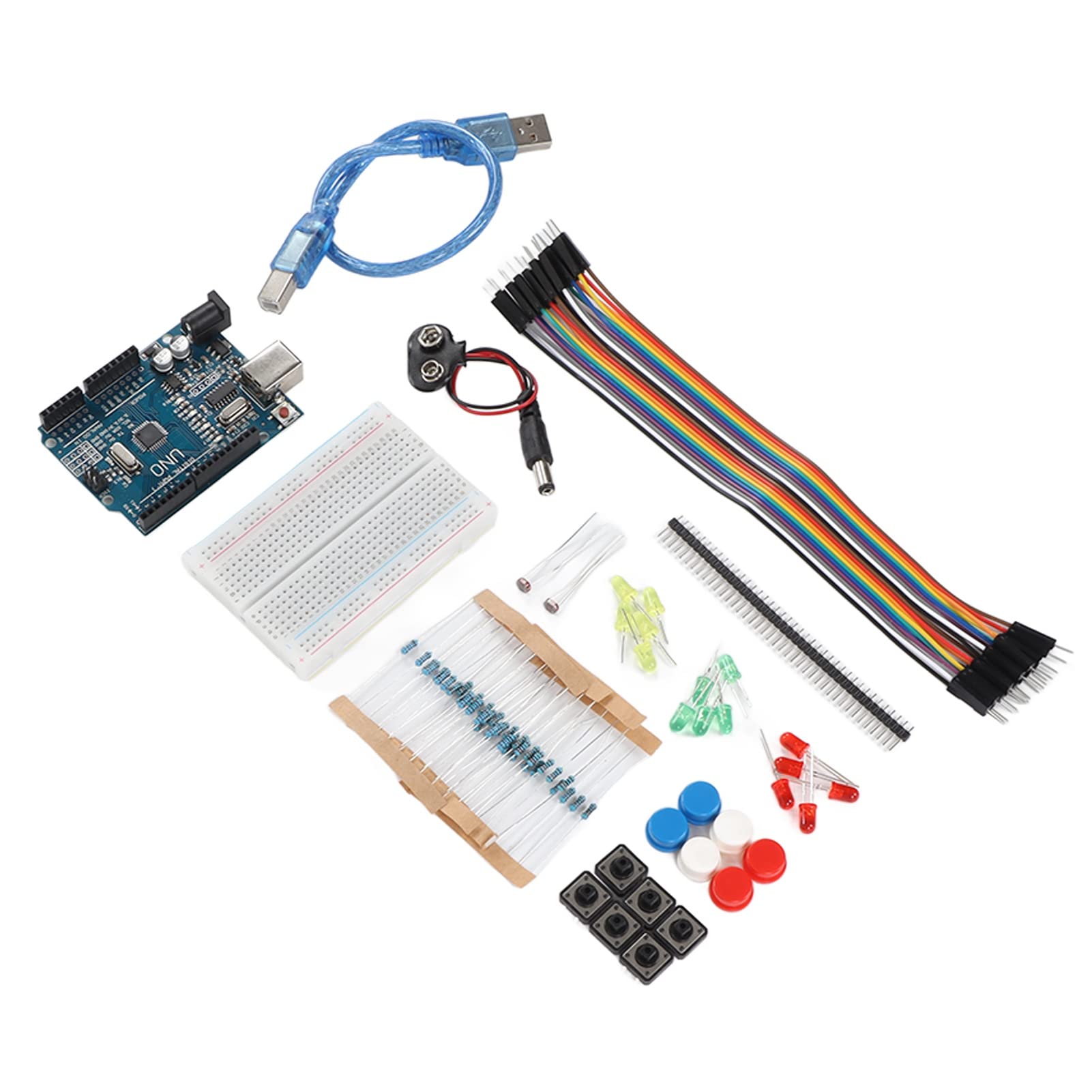 Basic Starter Module Kit, 3 Color LED Light USB Cable Compact Male to Male Jumper Wire Electronic Starter for Laboratories