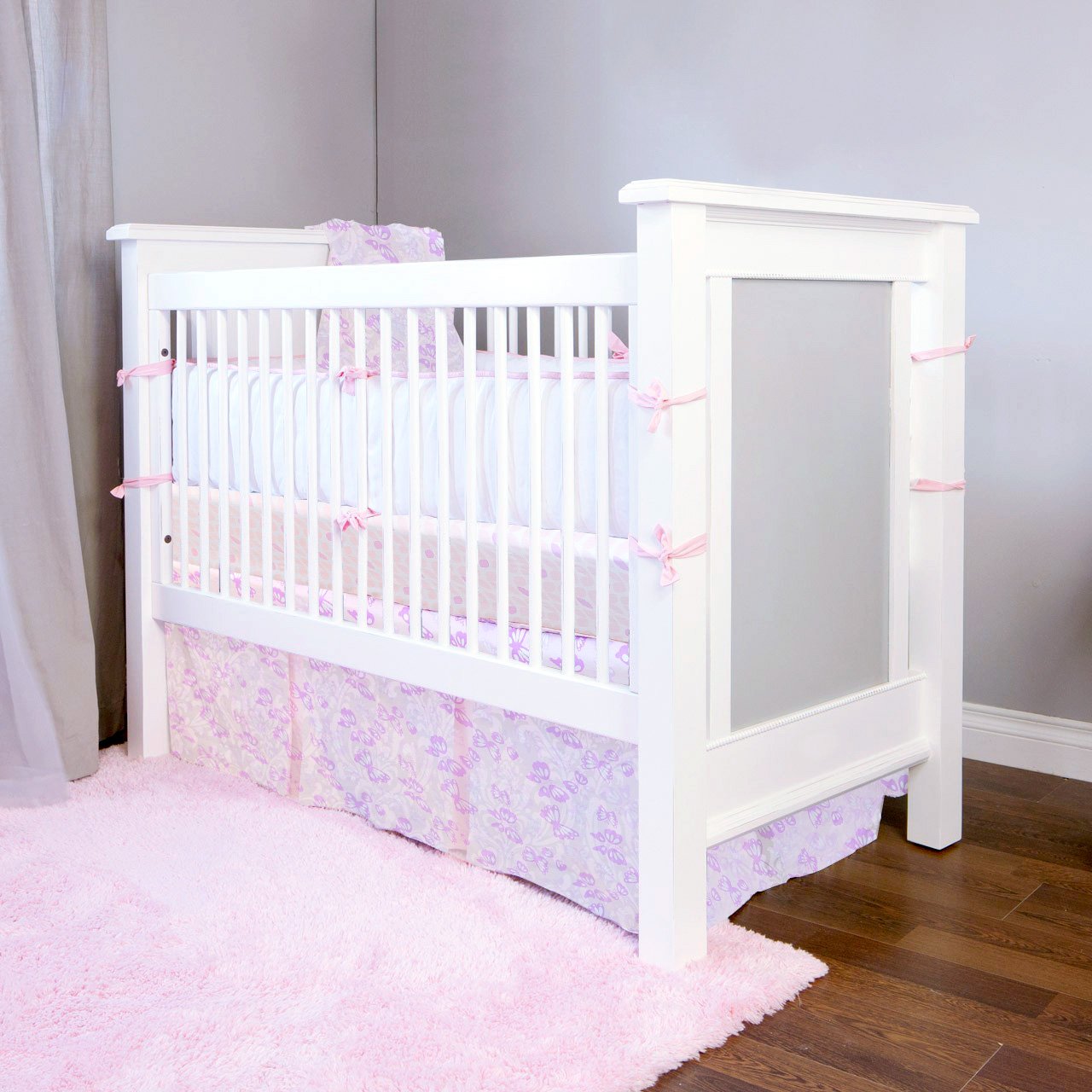 Kushies Baby Ben & Noa Percale Crib Skirt, Pink Butterfly