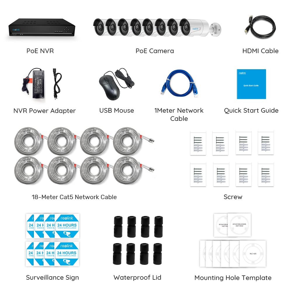 REOLINK Smart 4MP 16CH PoE Home Security Camera System, 8pcs Wired 1440P IP Camera with Person Vehicle Detection, Night Vision, 4K NVR with 4TB HDD for 24-7 Recording RLK16-410B8