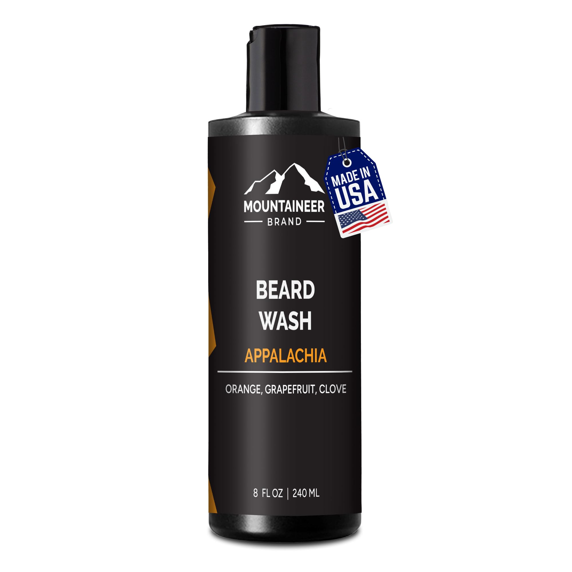 Mountaineer Brand Beard Wash For Men | 100% Natural Beard Shampoo | Thick Cleaning Softening Lather | Grooming Treatment with Orange, Grapefruit, Clove Essential Oils | Appalachia Scent 8oz