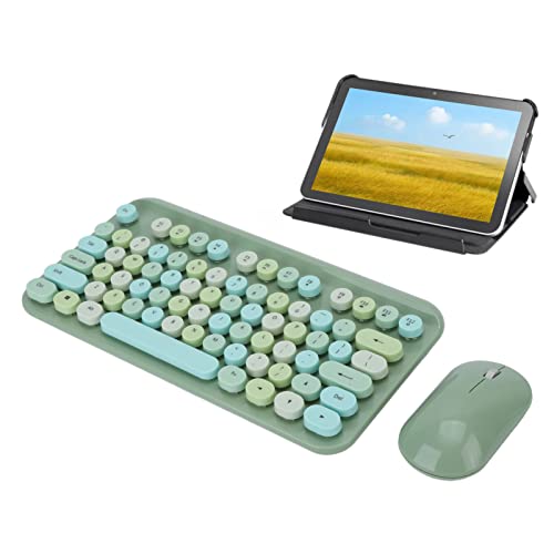 ASHATA Retro Wireless Keyboards Mouse Combos, 2.4G 75 Keys Full Size Retro Keyboard Mouse Combo, Low Noise Ergonomic Wireless Gaming Keyboard Mouse Set(Green)