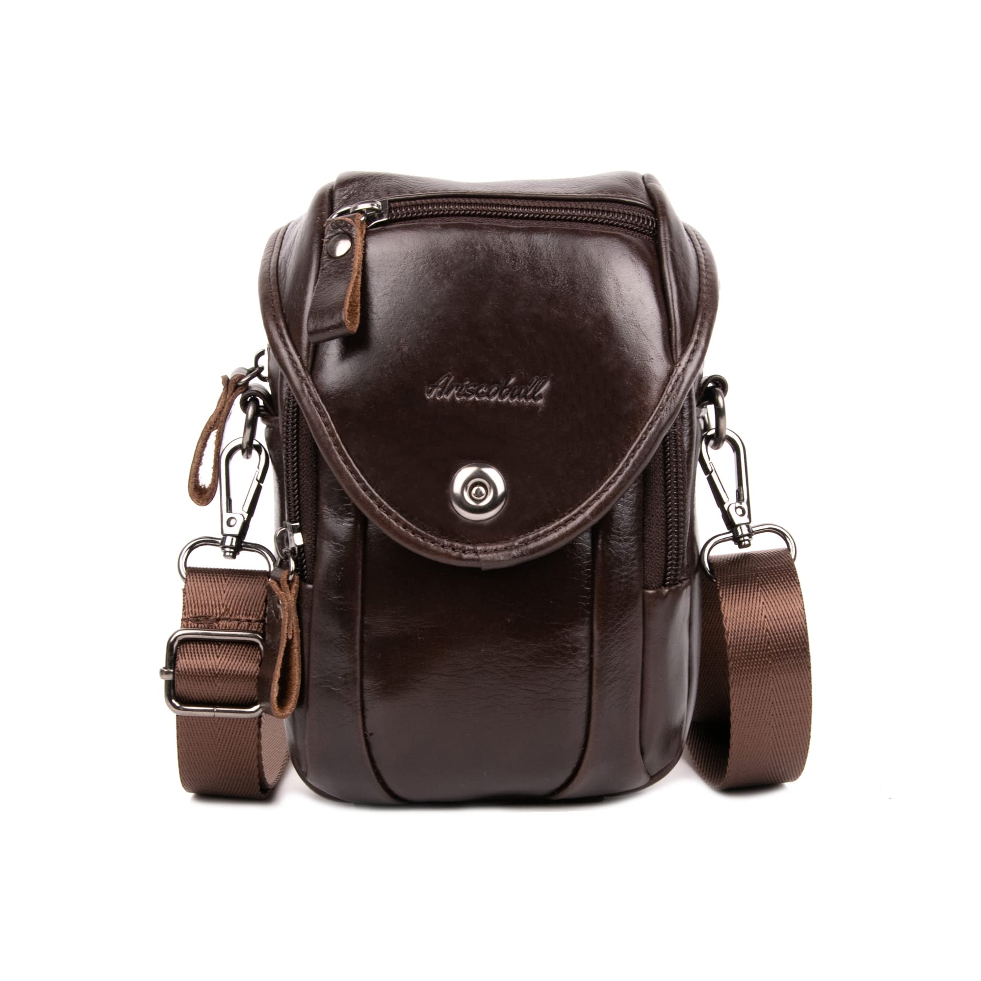 Ariscobull leather flap crossbody bag retro street size crossbody shoulder bag (Coffee)