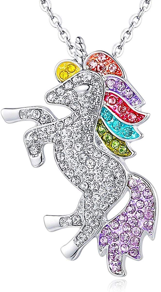 ALoveSoul Silver Rainbow Unicorn Pendant Necklace Fashion Necklace Gift for Women (Silver)