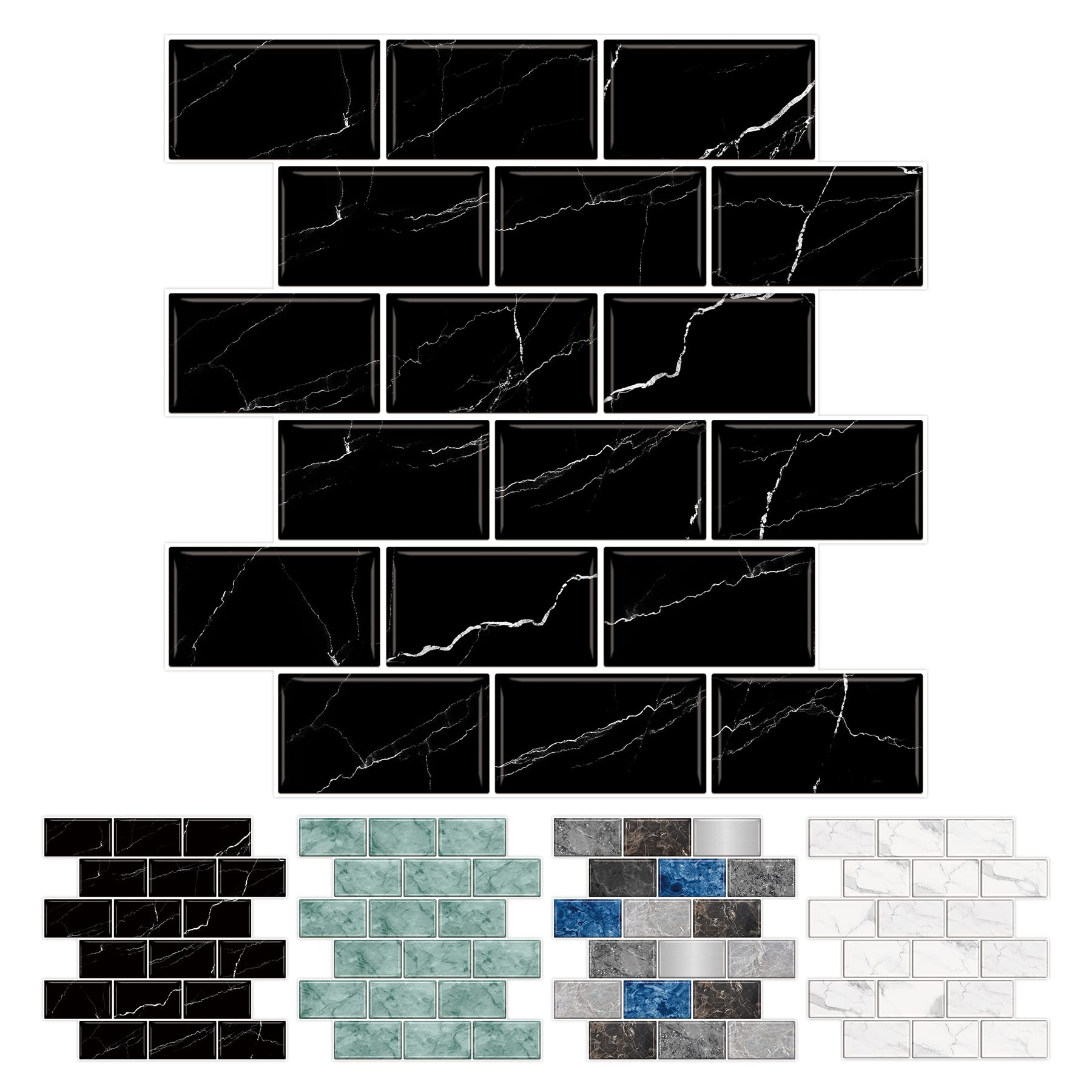 AINNO 10-Sheet Subway Tiles Sticker Peel and Stick Backsplash,12"x12" Premium Self Adhesive Wall Tiles Stick on Back Splashes for Kitchen,Bathroom Black Waterproof Vinyl