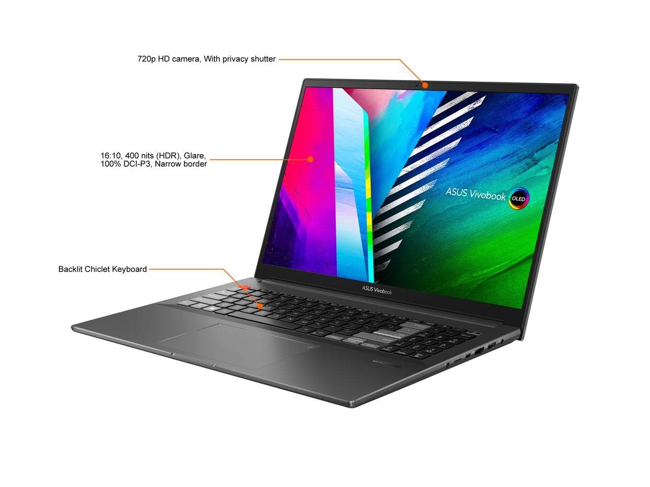 ASUS VivoBook Pro 16X OLED 16" 4K UHD 16:10 Display Slim Laptop Intel Core i7-11370H NVIDIA GeForce RTX 3050 Backlit KB 100% DCI-P3 Pantone Win11 Pro w/HDMI (16GB RAM | 2TB SSD)