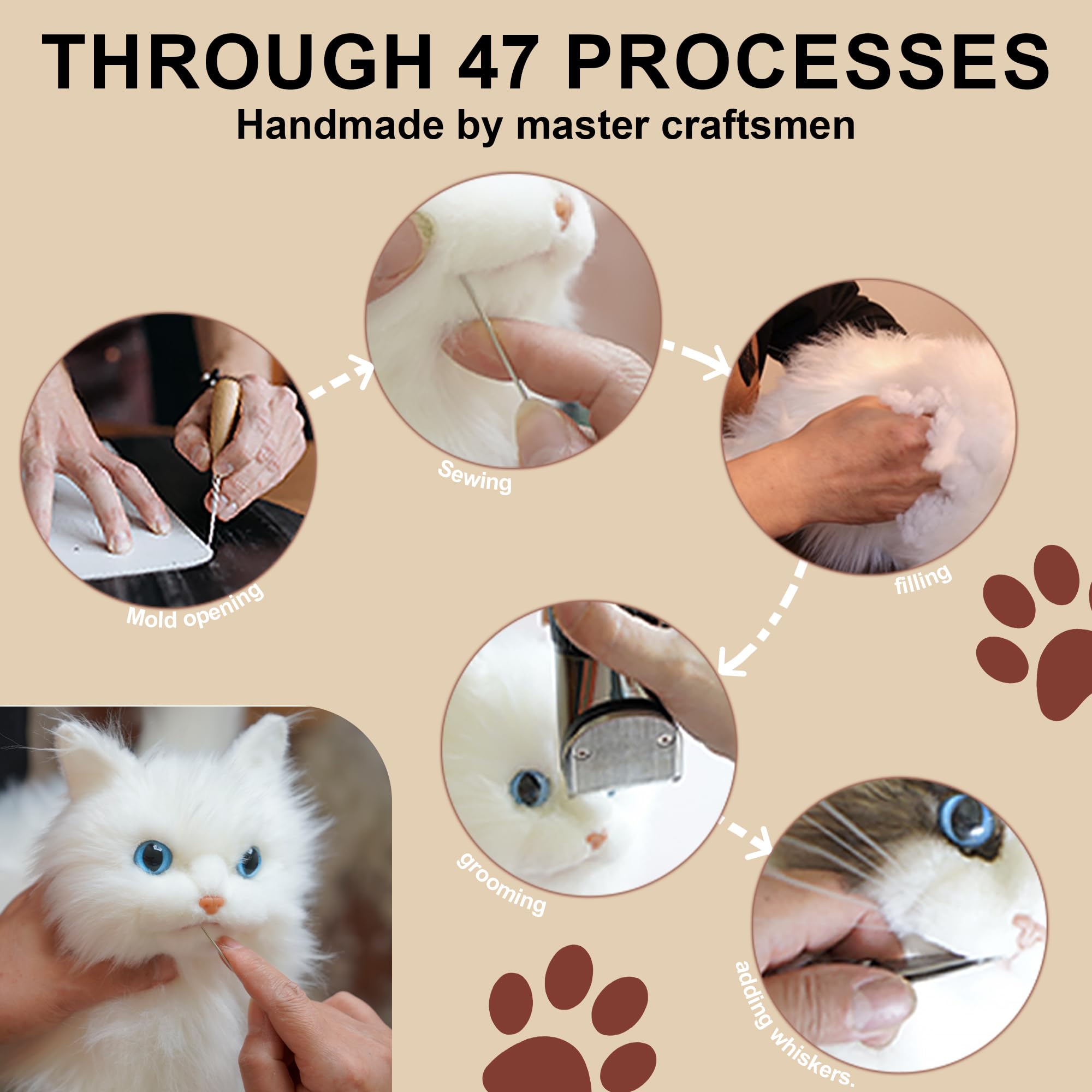 Chongker Stuffed Animals Handmade Cat Plush, Realistic Companion Pet, Lifelike White Cat