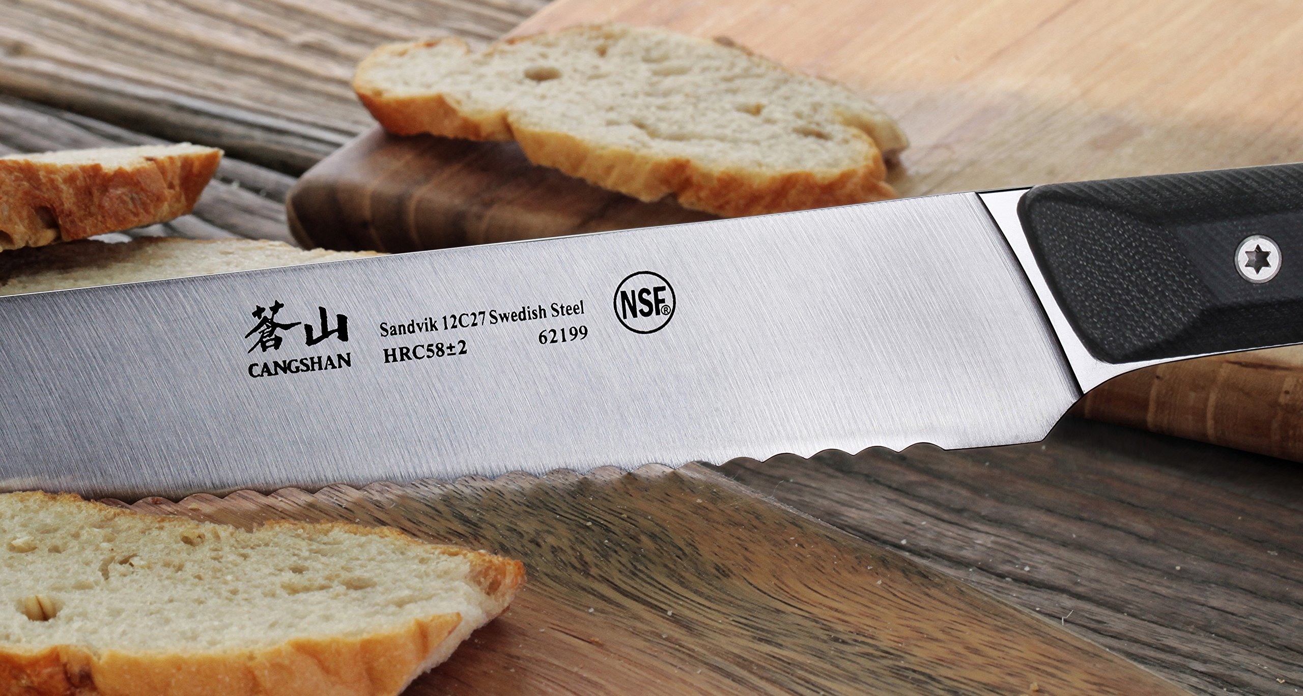 Cangshan TG Series 62199 Swedish 12C27 Steel Bread Knife, 10.25-Inch, G10 Handle