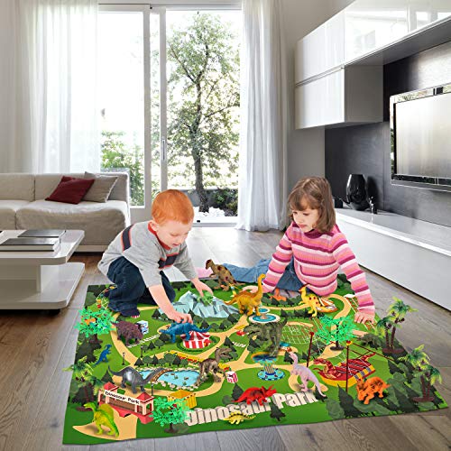 Dinosaur Toys Playset with Activity Play Mat for Kids,Realistic Dinosaur Figures, Trees,Creating a Dino World Including, Birthday Gift for Boys and Girls Ages 3 4 5 6 Years Old