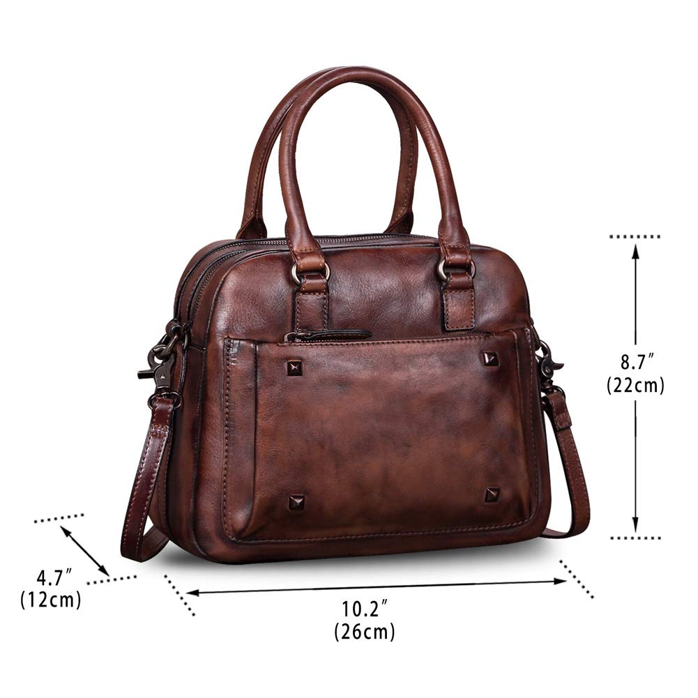 Genuine Leather Satchels Top Handle Bags for Women Handmade Vintage Crossbody Bag Purse (Coffee) Medium