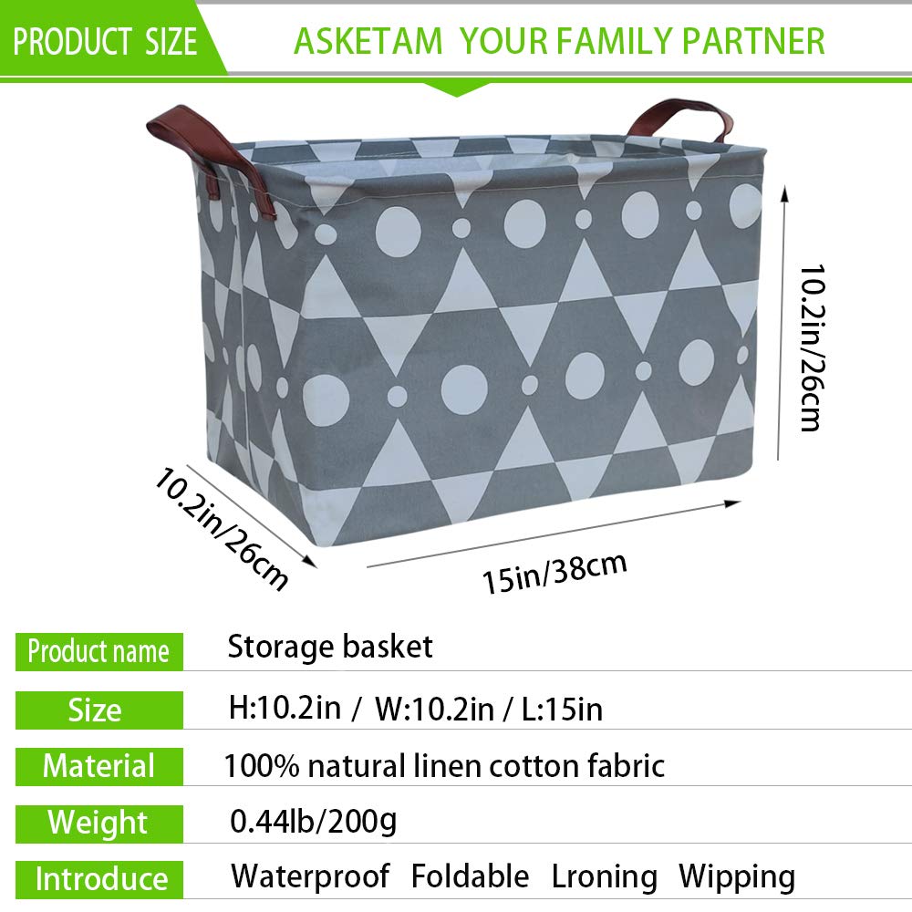 ASKETAM Storage Basket Fabric Baby Kids Toy Bin Foldable Toy Storage Organizer Hamper Toy Box Clothes 2-Pack (Grey and white)