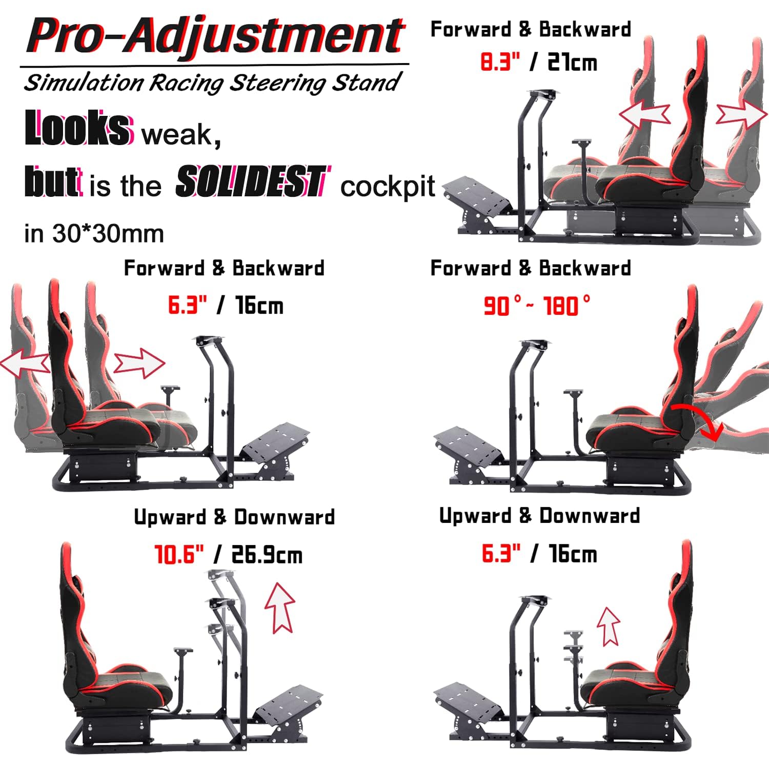 Minneer Racing Simulator Cockpit with Racing Seat V2 Support Game Support Stand Up Simulation Driving Bracket for Logitech G29,G27,G25, G923 Racing Steering Wheel Stand Without Wheel and Pedals (RED)