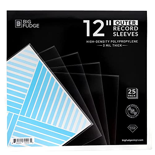 BIG FUDGE 25x Vinyl Record Outer Sleeves 12" LP | Durable & Wrinkle-Free | Crystal Clear & Made from High-Density Polypropylene | 3 mil Thick, 12.75β x 12.75β | Fits Most Gatefolds and Double LPs