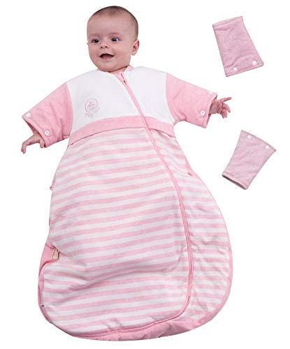 OuYun Baby Organic Sleeping Bag Detachable Sleeve Wearable Blanket,Pink,350g Filling for 32-59℉