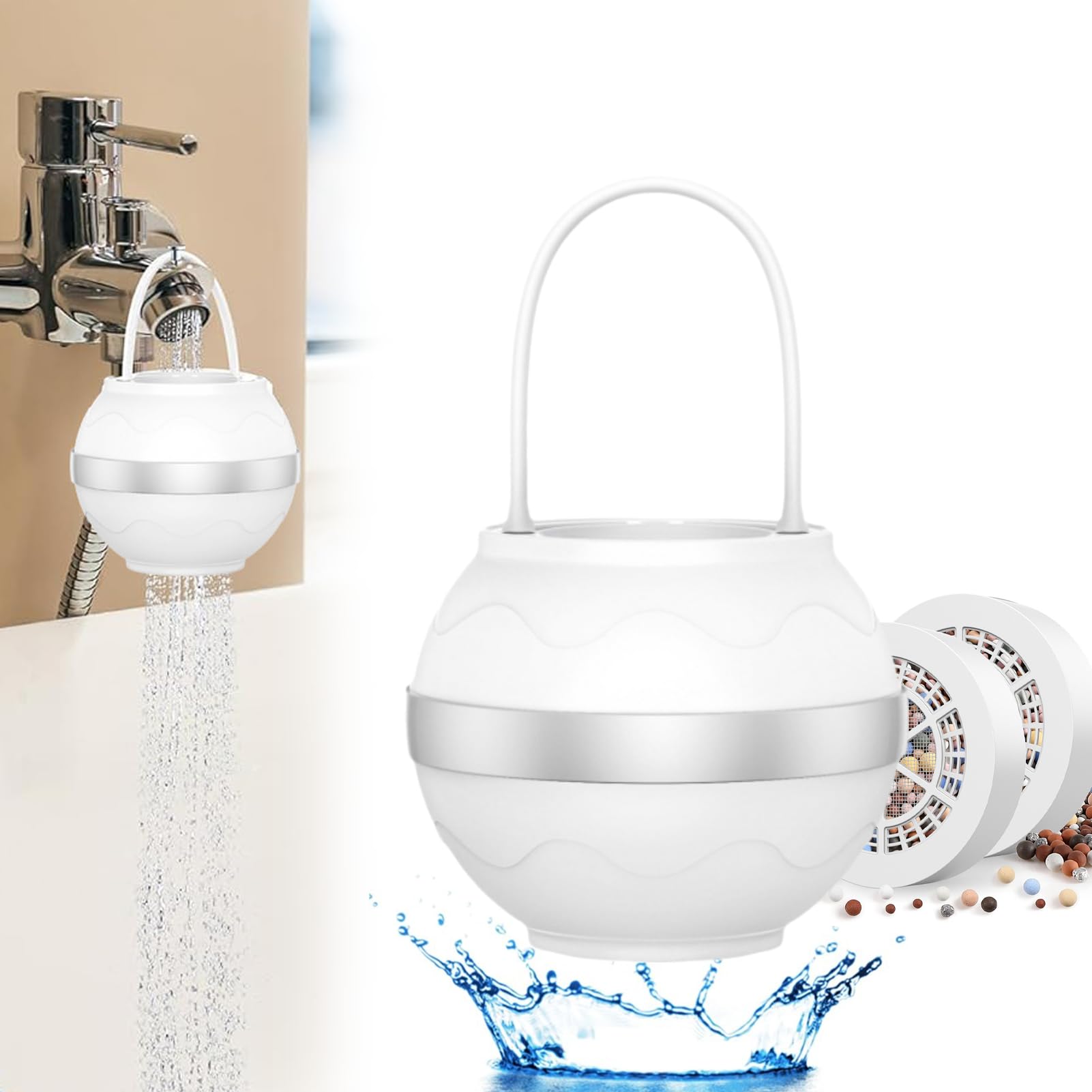Bath Filter for Tub, Bathtub Water Filter - Remove Chlorine, Bath Ball Filter, 2,500 Gallons, BPA Free, 8 Stages Bath Filter - Removes Hundreds of Contaminants for Healthier Skin and Hair