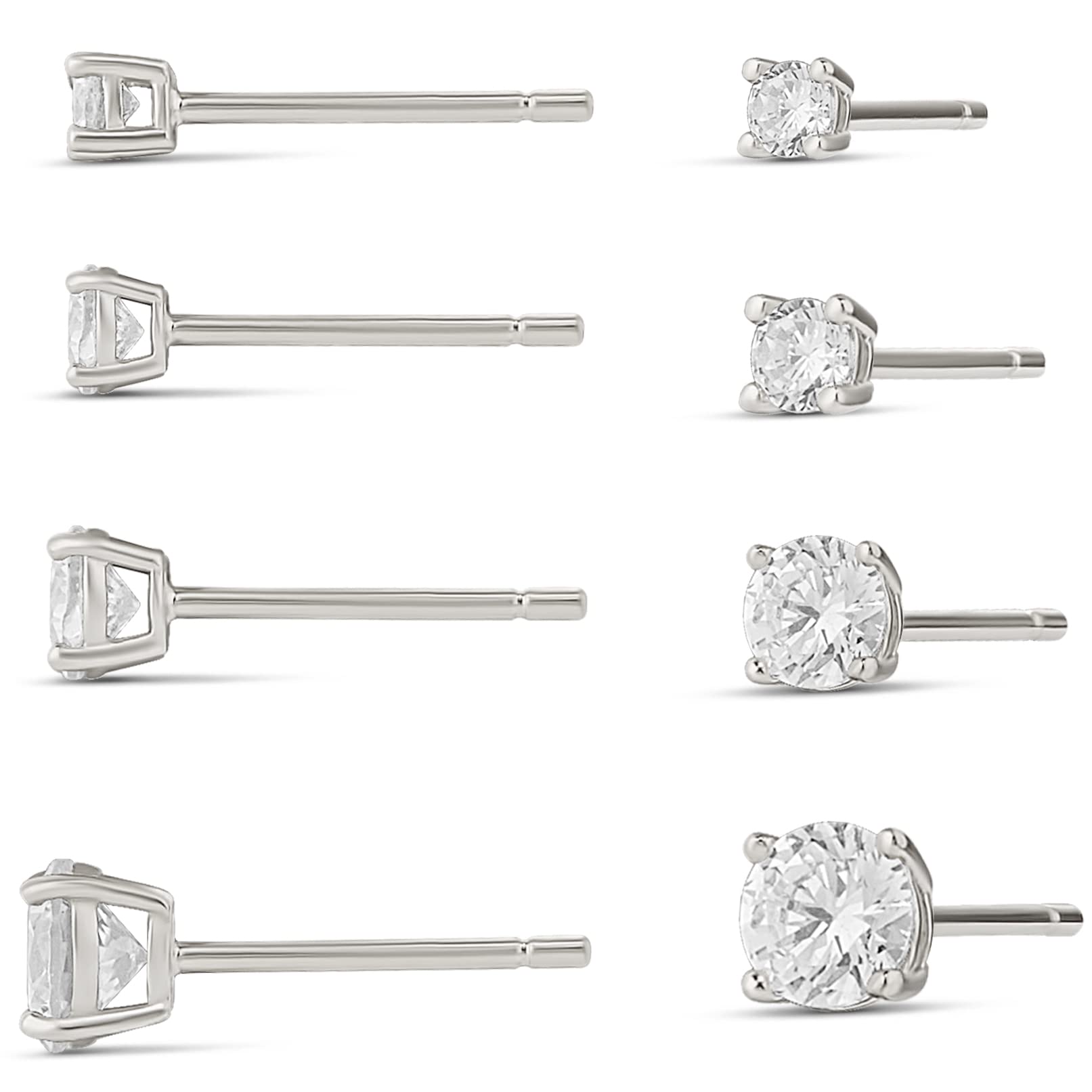 Amazon Essentials Sterling Silver Round CZ Stud Set 2.5 mm/3 mm/4 mm/5 mm, Silver