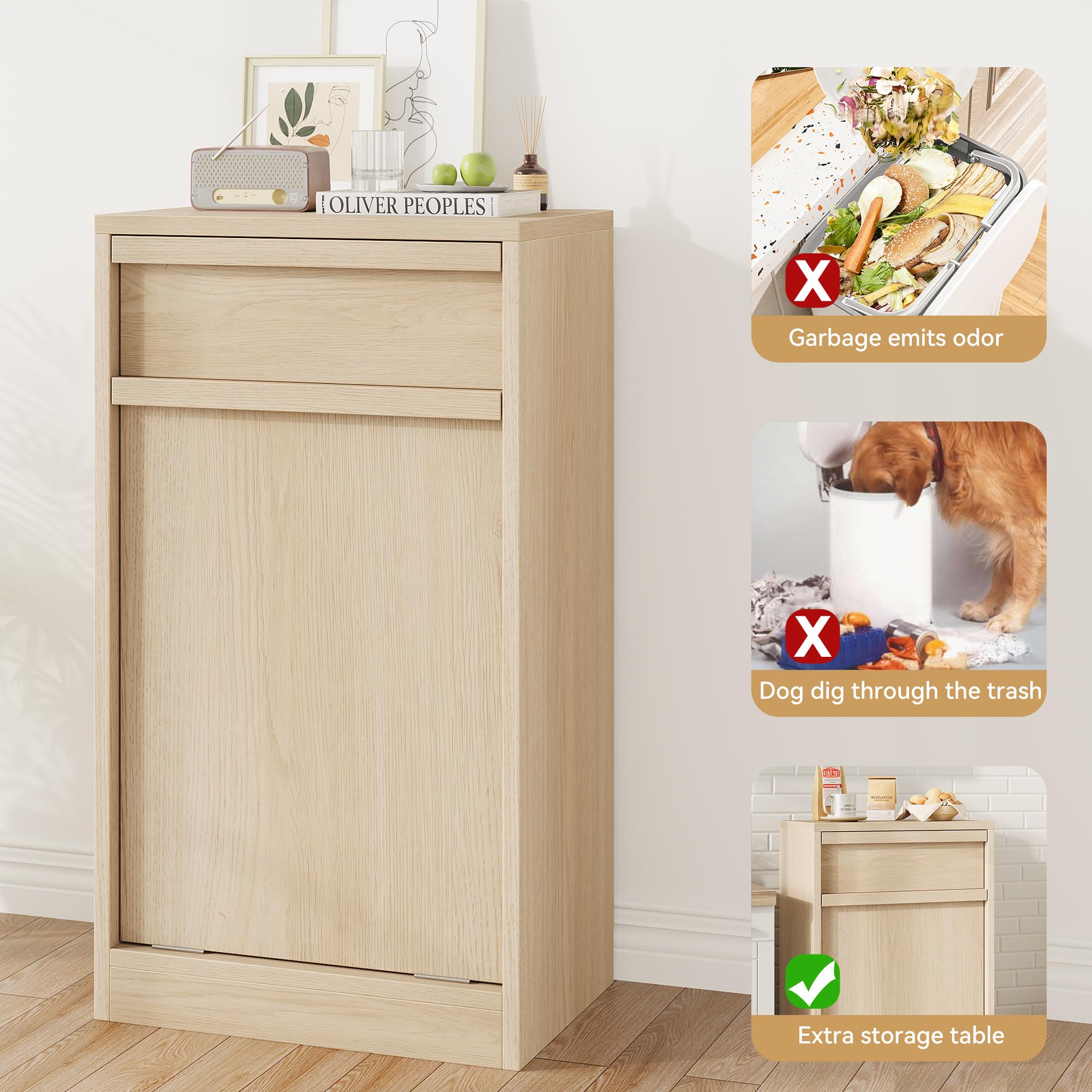 CABIHOME Tilt Out Trash Cabinet, Hidden Trash Cabinet with 10 Gallon Storage, Pet-Proof Freestanding Garbage Can Cabinet Laundry Hamper for Kitchen Dining Room