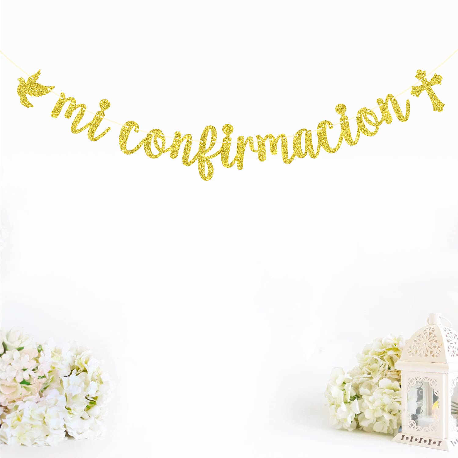 Gold Glitter Mi Confirmación Banner - Holy Confirmation Decorations - Wedding, Bridal Shower, God Bless, Baptism Party Decorations