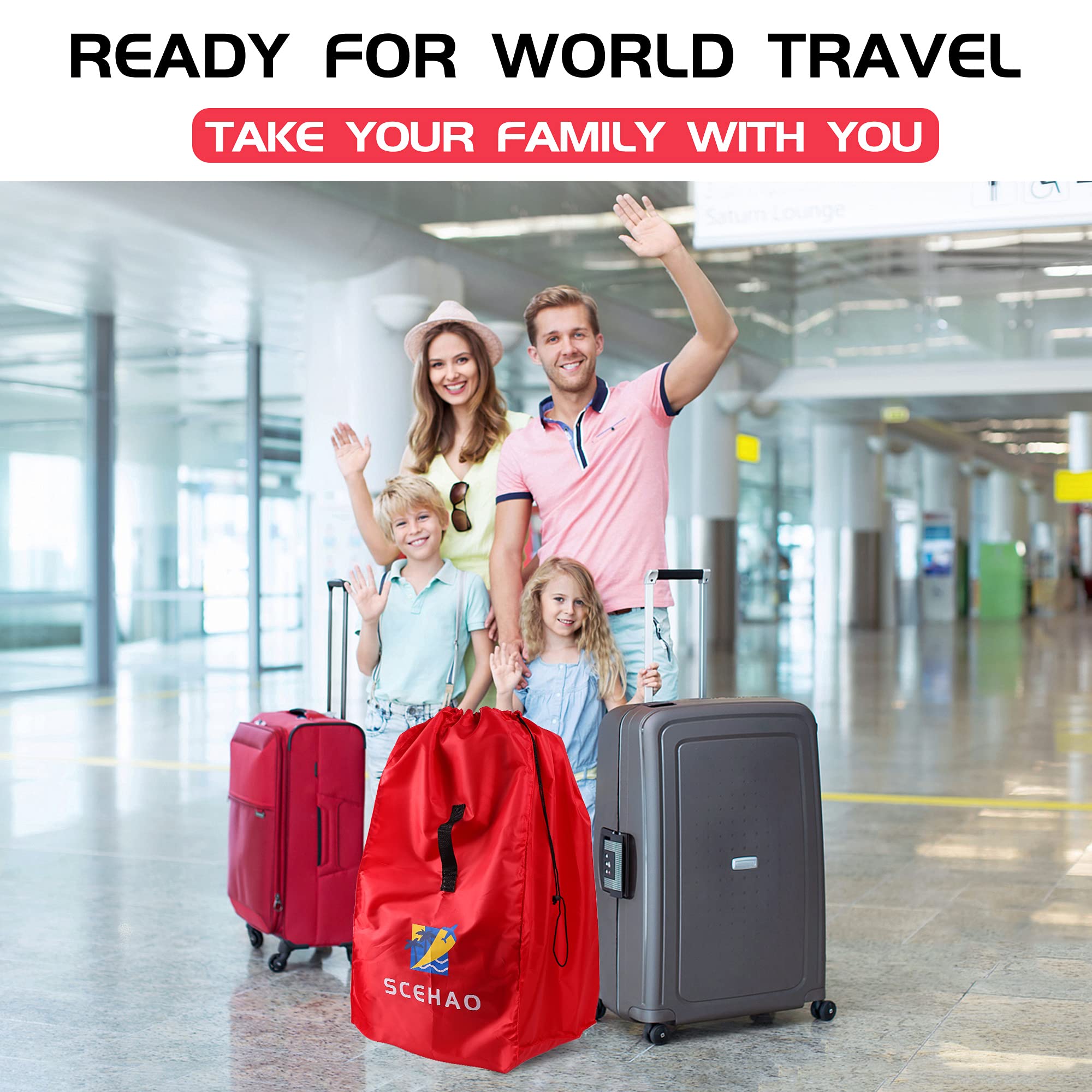 Car Seat Travel Bag and Stroller Bag for Airplane (Red Set)