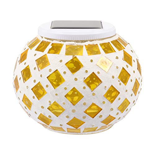 HEALLILY Fence Mosaic Lamp Weatherproof Solar Powered Glass Globe Ball Light LED Pathway Night Lamp for Home Garden Lawn Patio Yard