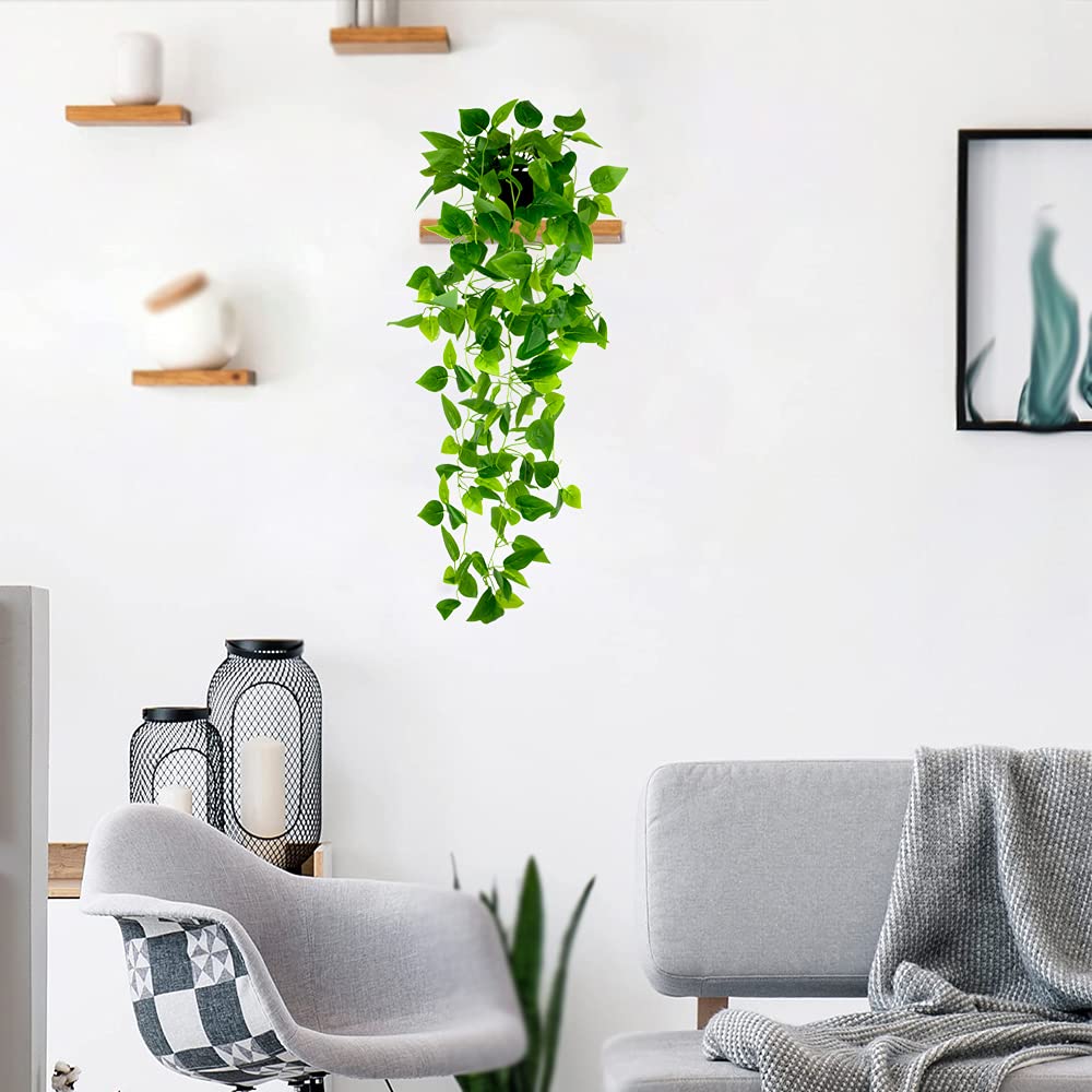 FOLUXING 1 Pack Artificial Hanging Plants, Fake Potted Plant with Black Pot for Home Indoor/Outdoor Office Garden Decor