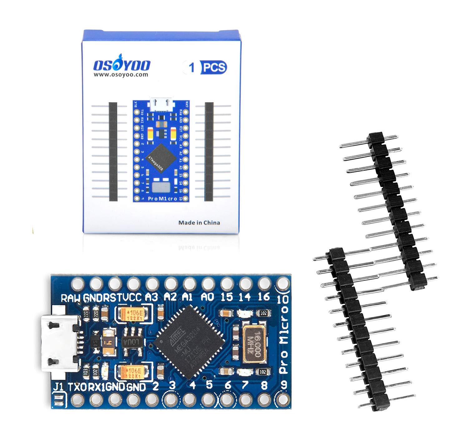 OSOYOO Pro Micro 5V/16MHz Module Board with 2 Row pin Header Replace wit Pro Mini for Arduino