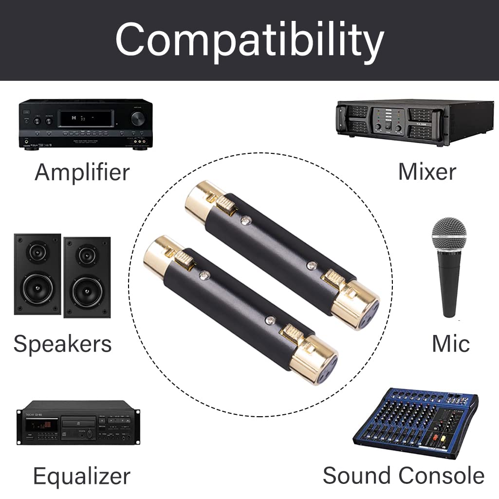 ANLINKSHINE XLR Female to Female Adapter, XLR 3-Pin Gender Changer Line Adapter for Microphone (2 Pack)