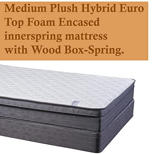 Treaton 10-Inch Plush Foam Encased Hybrid Eurotop Innerspring Mattress and 4" Wood Low Profile Boxspring/Foundation Set, Full XL