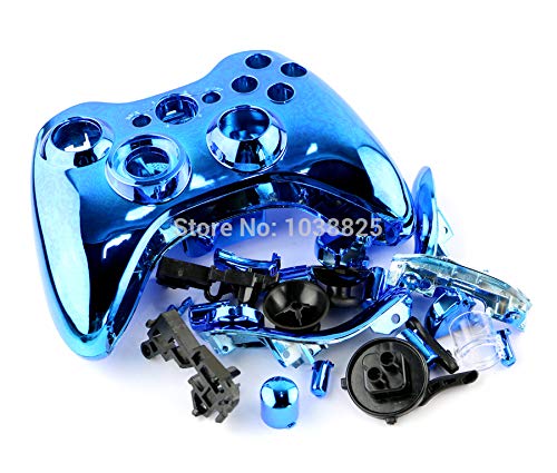 Chrome Full Housing Shell Cover Case Kit with Full Set Replacement Parts for Xbox 360 Controller T6 T8 Screwdrivers for Free (Blue)