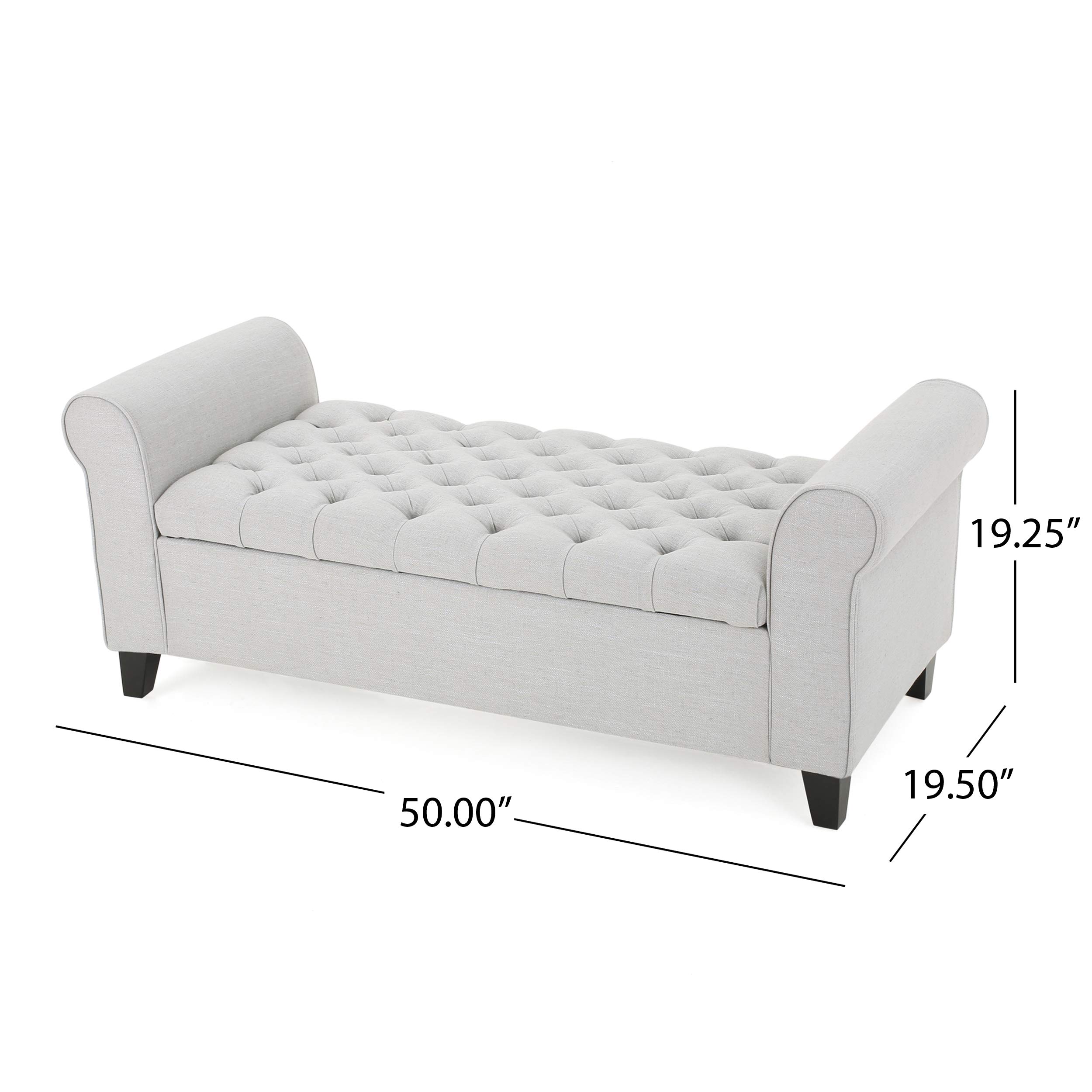 Christopher Knight Home Keiko Fabric Armed Storage Bench, Light Grey