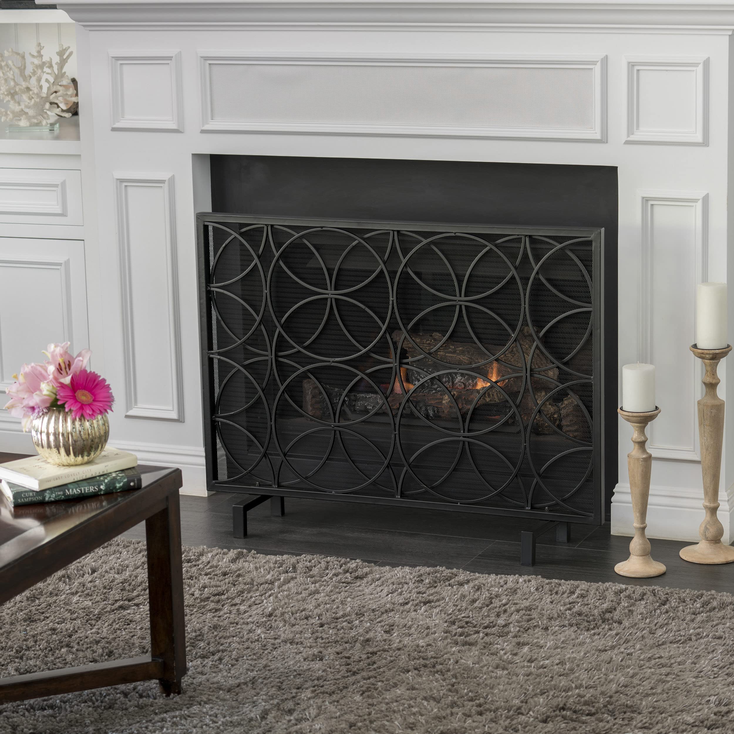 Christopher Knight Home Valeno Single Panel Iron Fireplace Screen, Black