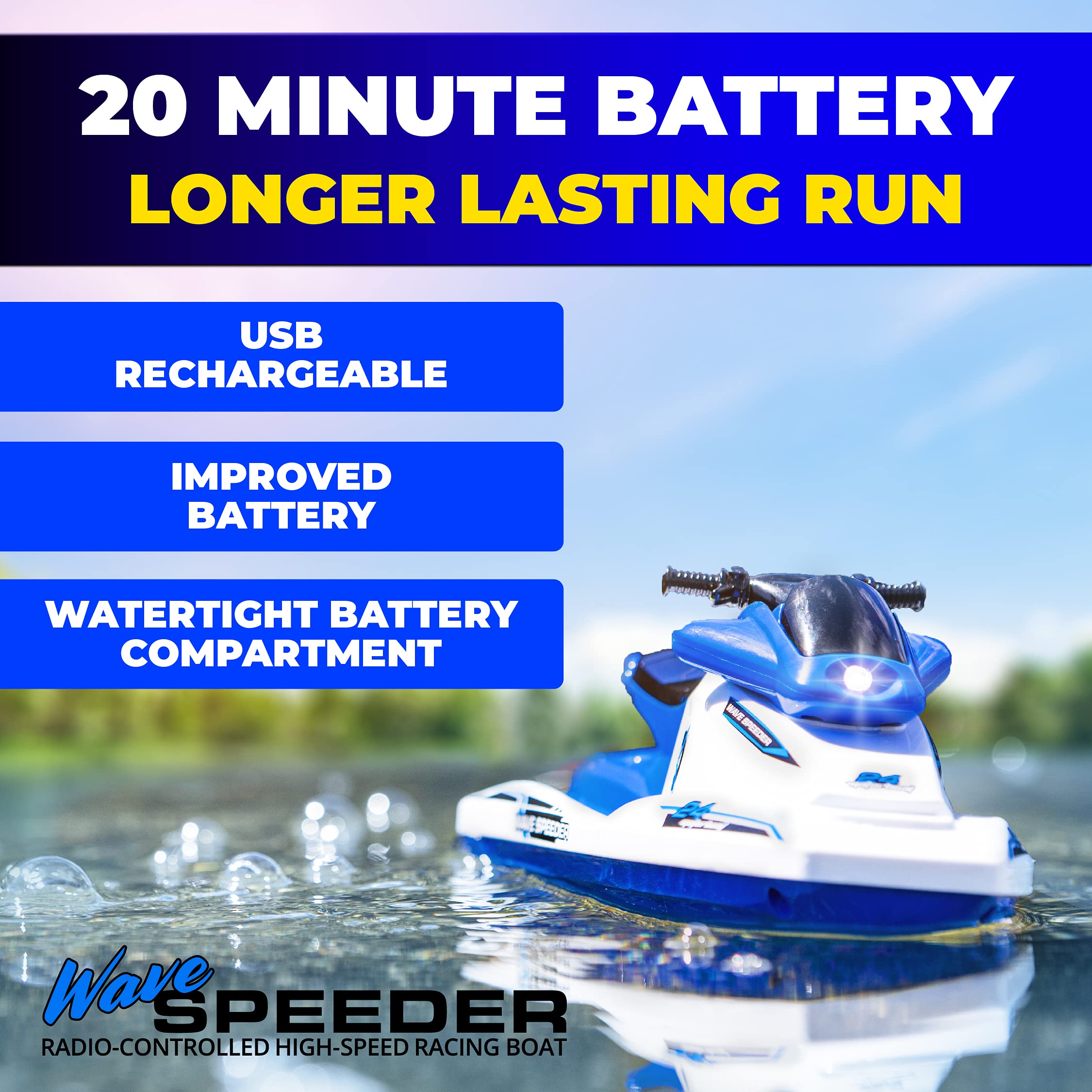 Force1 Wave Speeder RC Boat for Kids - Remote Control Boat for Pool Water or Lake Play, Mini RC Boat Toy with Remote Kid Motor Boat, Rechargeable Battery, Dual Motor, USB Charger, 2.4GHz Remote (Blue)