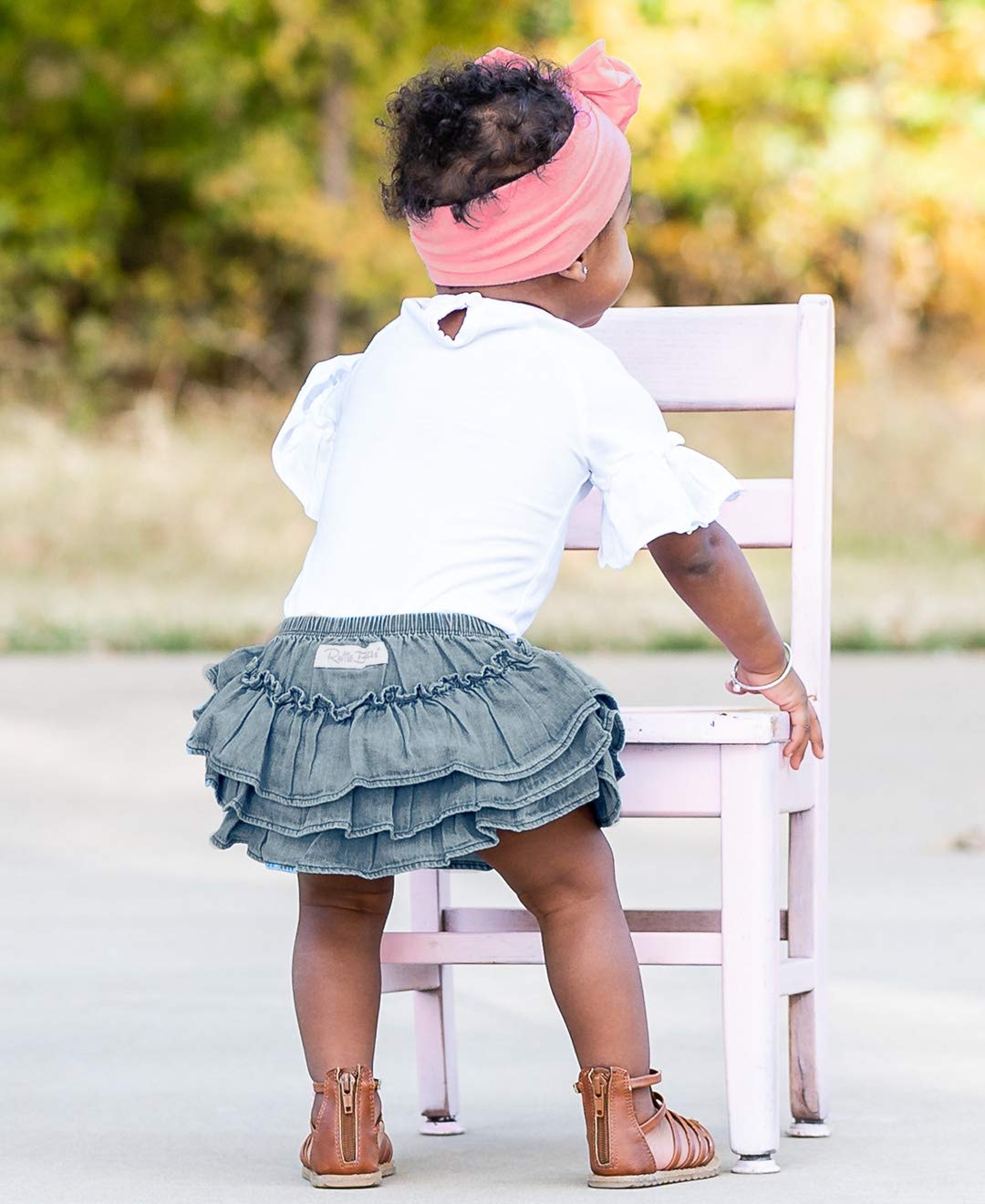 RuffleButts Baby/Toddler Girls Light Wash Denim Skirted Bloomer - 12-18m