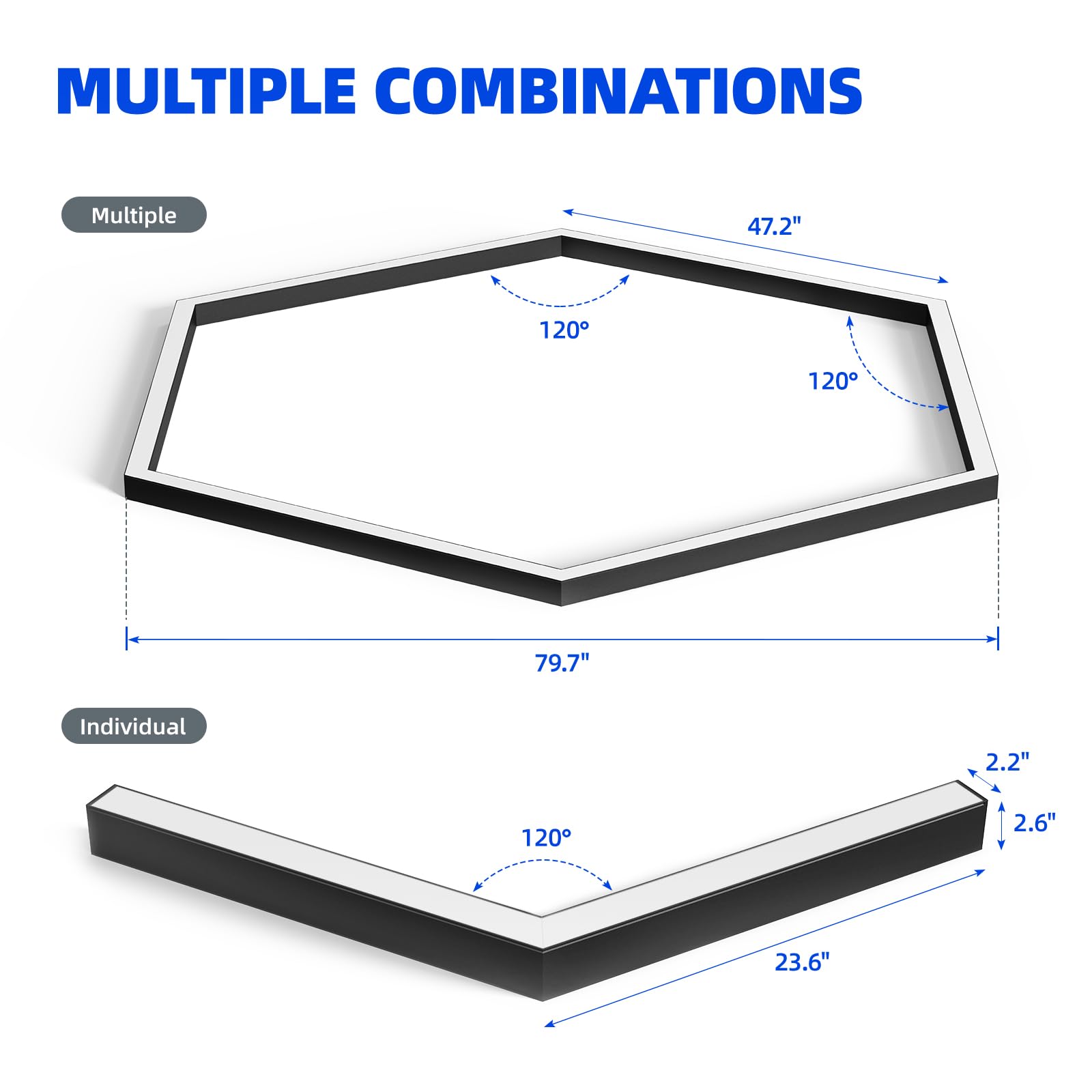 Barrina LED Hexagon Light, DIY Linear Light, Dimmable Hanging Shop Light, 2700K 4000K 5000K Color Changing, Linkable Office Light Fixtures, Seamless Connection, 5568-0-10V Series
