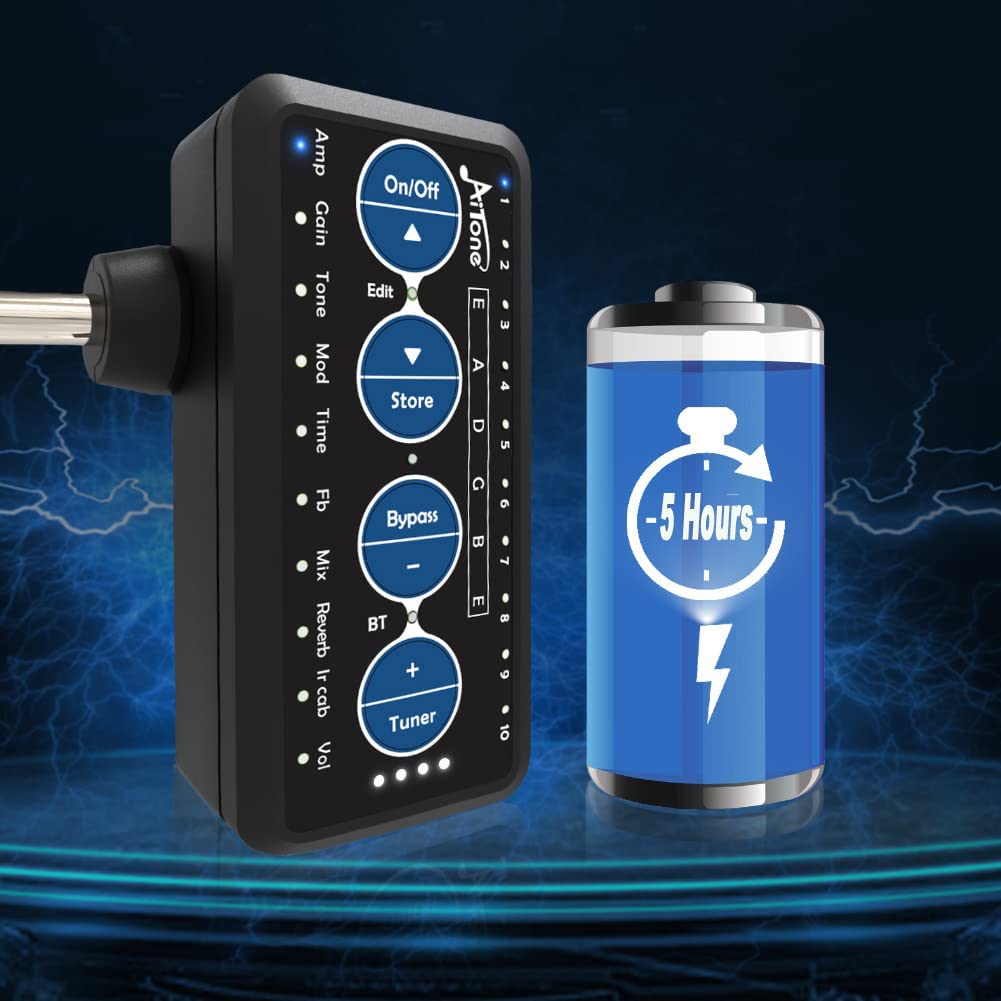 AITONE Multi Effects Guitar Headphone Amp with Tuner Classic Preamp IR Cabinets Presets Rechargeable Mini Pocket Bluetooth Practice Guitar Amplifier with USB Recording (H8)
