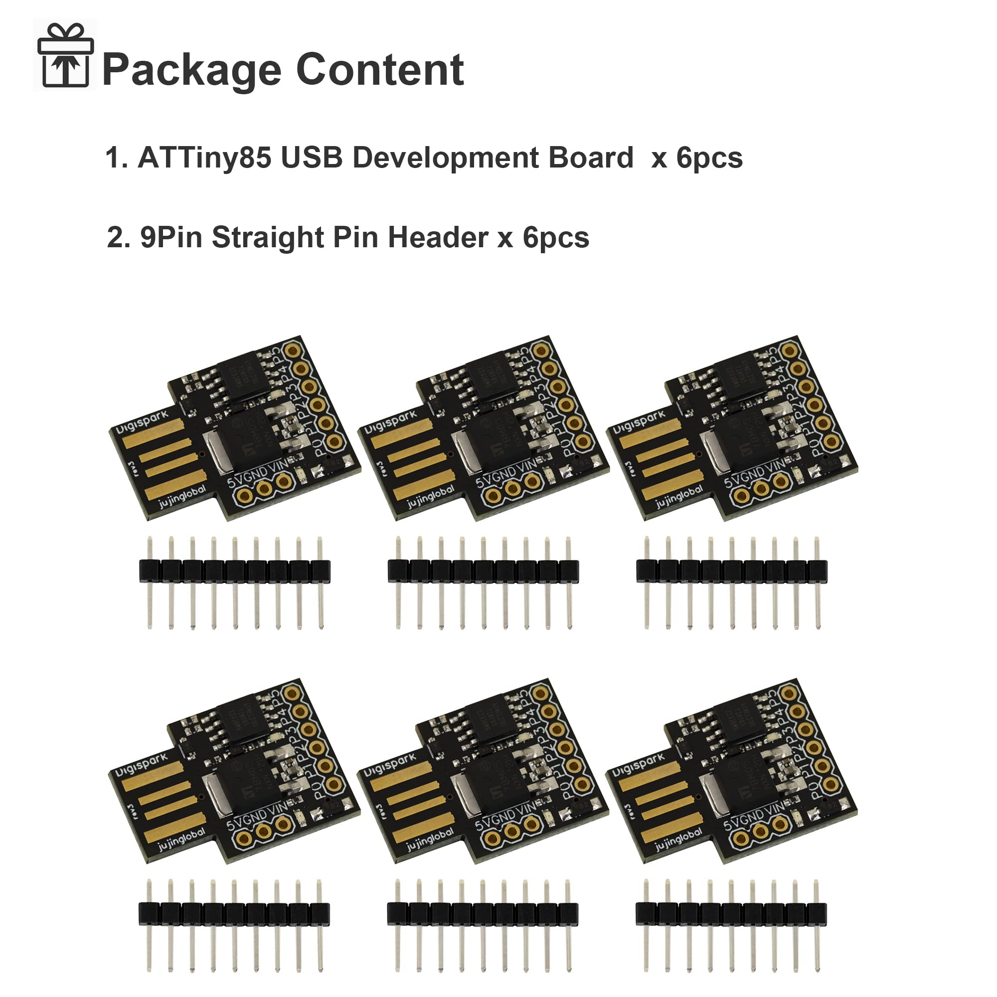 Attiny85-20SU USB Development Board for Attiny85 Digispark Kickstarter for Arduino IDE (Pack of 6pcs)