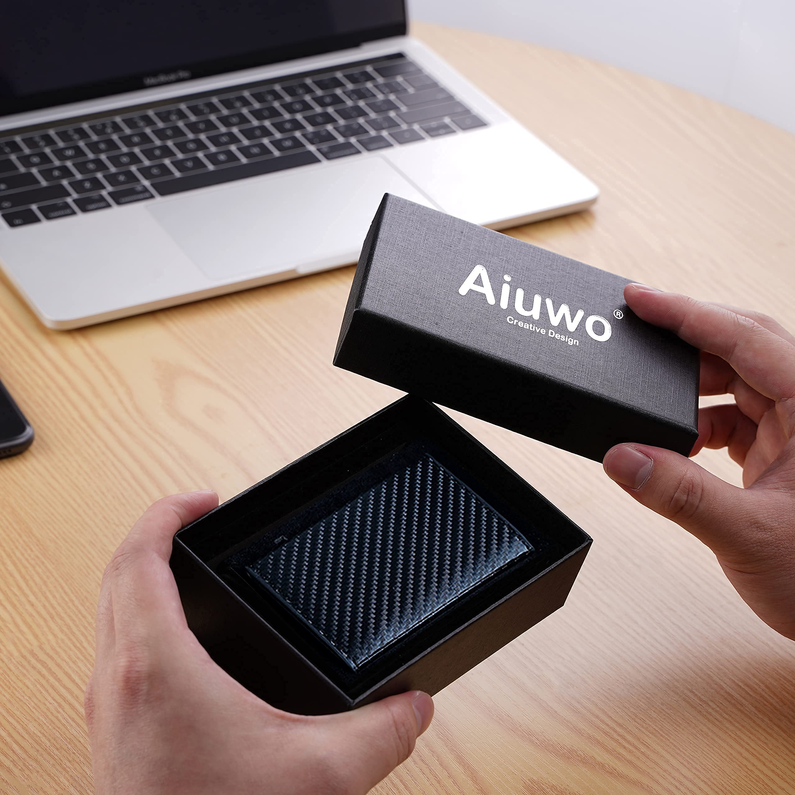 Aiuwo Credit Card Holder for Men Slim Wallet Rfid Wallet,Money Clip Wallets for Men,Minimalist Wallet for Men (Carbon Leather)