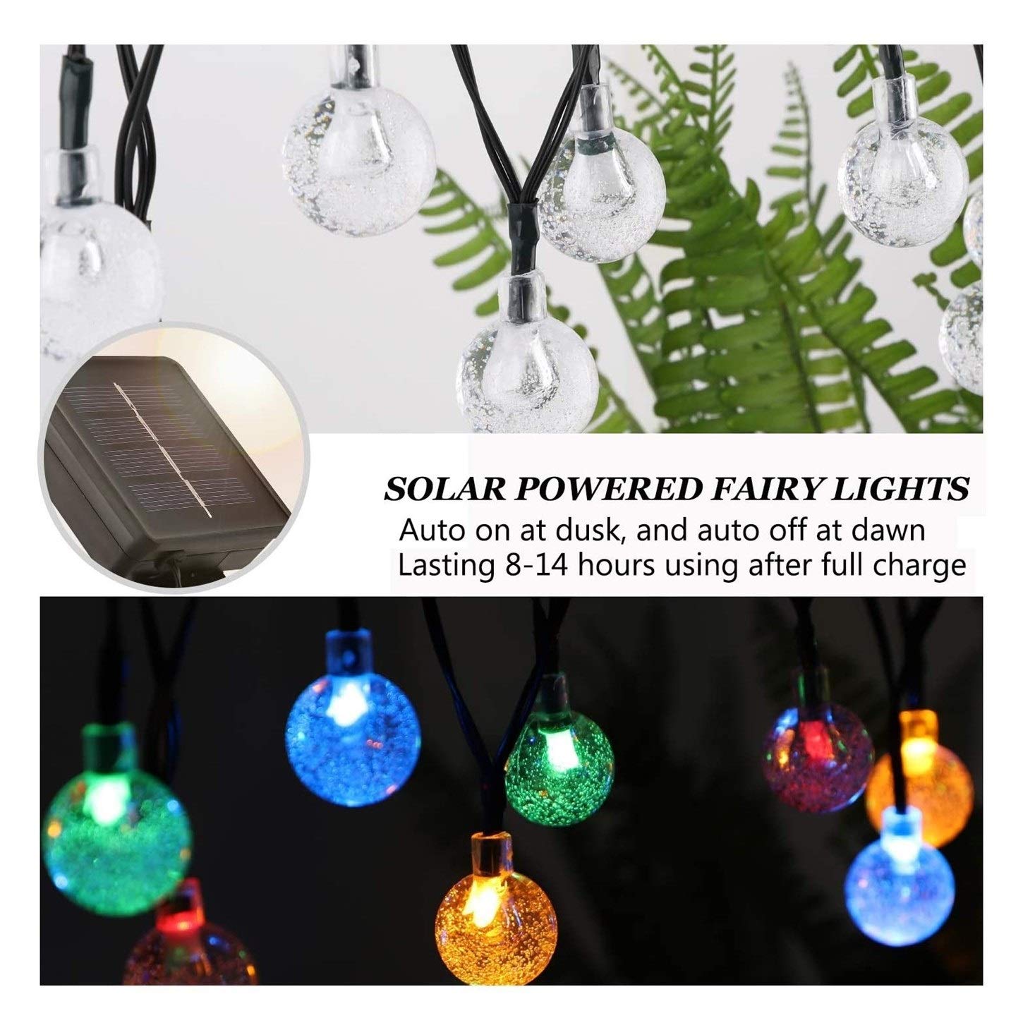 Solar String Lights Solar Fairy Lights Outdoor Waterproof, 50LED Solar Garden Lights, 8 Mode 7M/24Ft Indoor/Outdoor Solar String Lights for Garden Patio Yard Home Christmas Parties Wedding(Multi-Colou