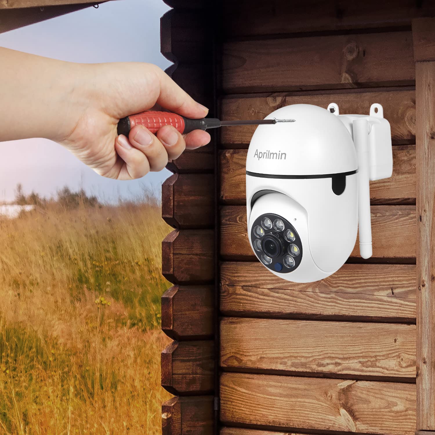 Aprilmin Security Camera Indoor with Spotlight and Siren, 2.4g 5G WiFi PTZ Wired HD Camera Indoor with 360° View, Color Night Vision, Two-Way Talk