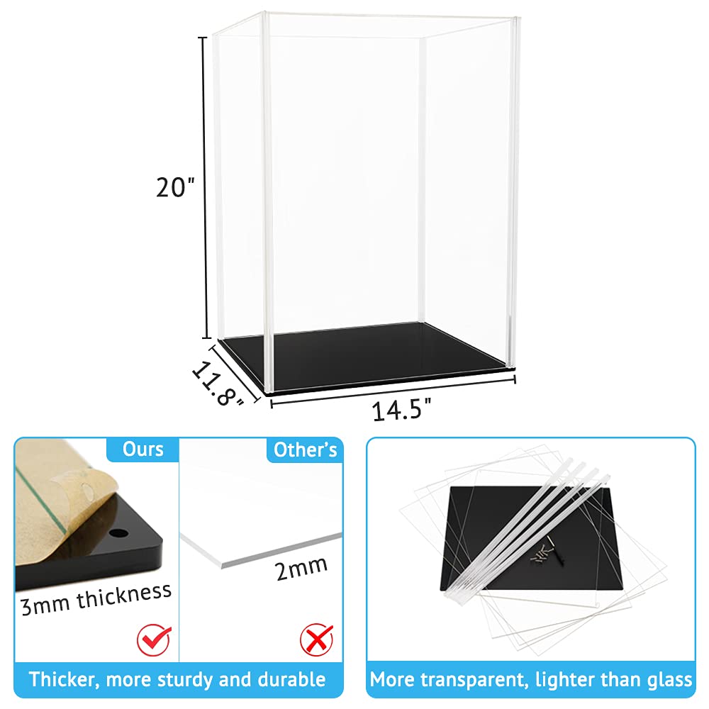 Tingacraft Acrylic Display Case (14.5 x 11.8 x 20 inch) for 18 20 inch Doll Action Figure Clear Box for Collectibles, Assembly Required