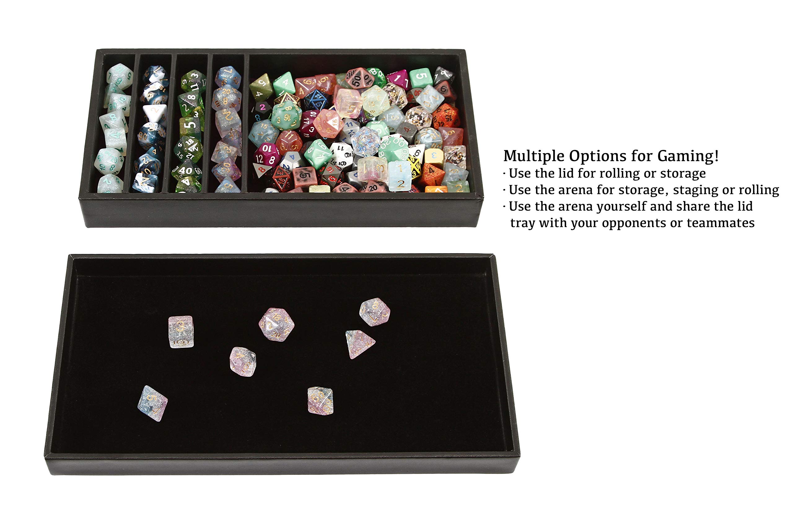 Forged Dice Co. Dice Battle Pit Dice Tray - 2 Dice Trays in 1 with Staging Area - Rolling Tray and Storage Compatible with Any Dice Game, D&D and RPG Gaming - Black
