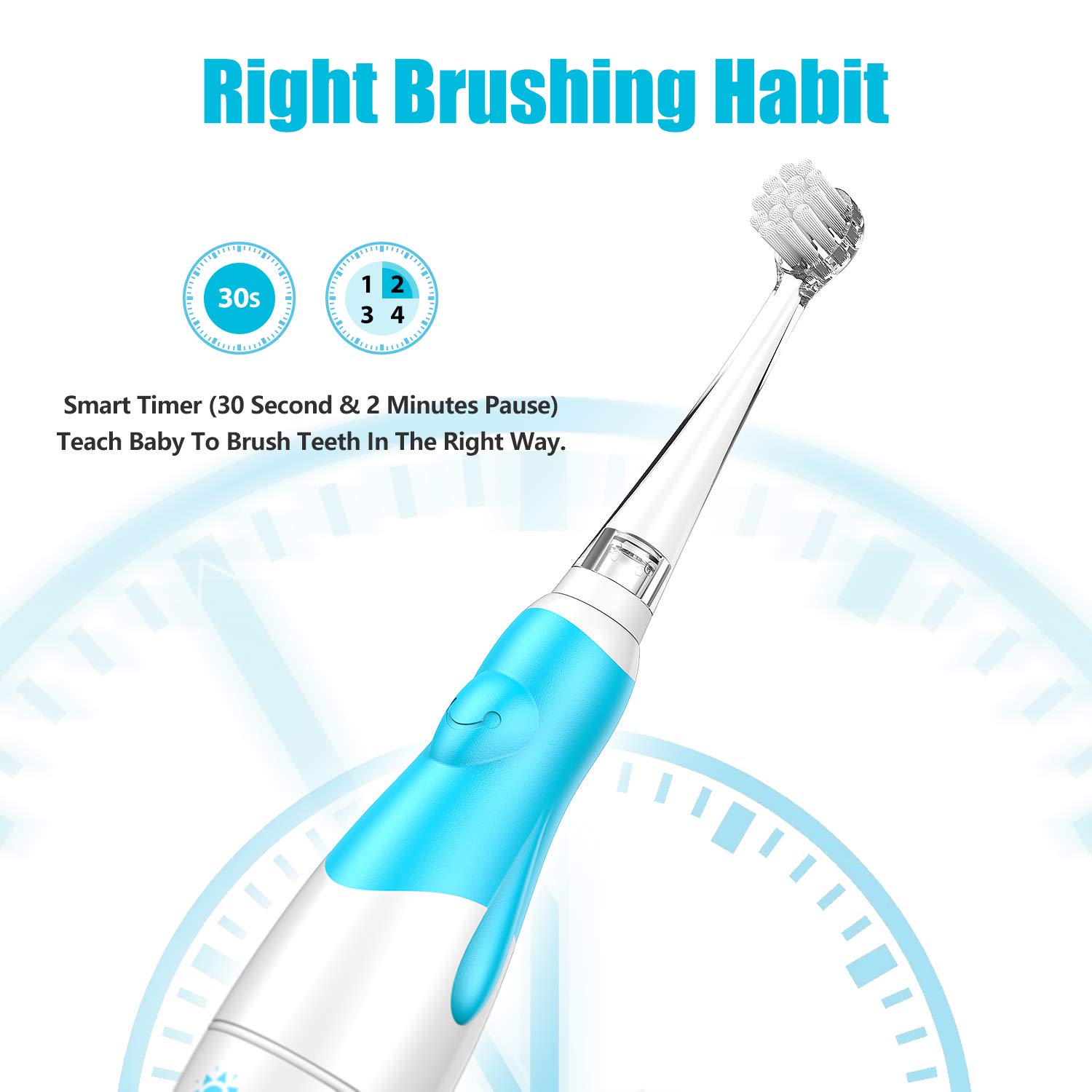 DADA-TECH Baby Electric Toothbrush Blue Ages 0-3 Years, Kids Electric Toothbrush Rechargeable Yellow Ages 3+