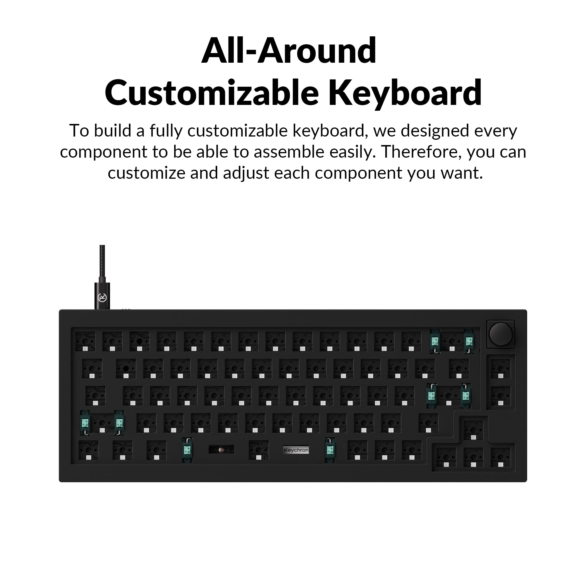 Keychron Q2 Wired Custom Mechanical Keyboard Barebone Knob Version, QMK/VIA Programmable Macro, Compatible with Mac Windows Linux, Hot-Swappable 65% Layout, Double-Gasket DIY Kit - Blue