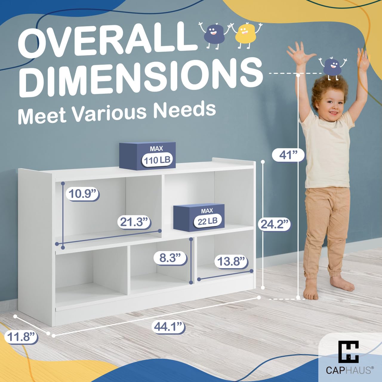 CAPHAUS 5 Cube Open Bookcase, Freestanding Bookshelf Organizer w/Storage, Horizontal Storage Shelves, Bookcase w/Open Compartments, Modern Display Shelf for Living Room, Bedroom, Home Office, White