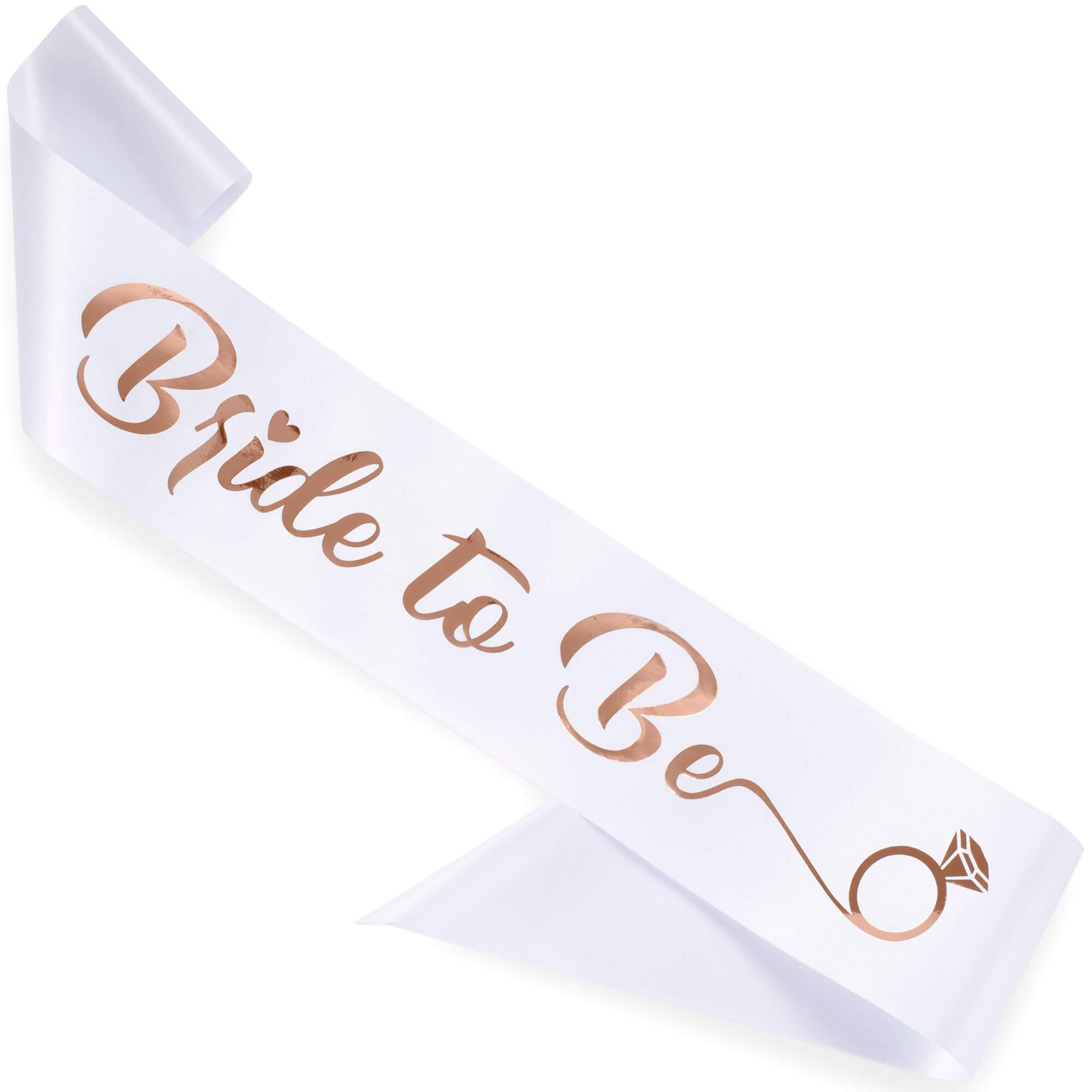 CORRURE 'Bride to Be' Bachelorette Party Sash - Bridal Shower White Satin Sash with Rose Gold Foil Lettering - Hen Party Decorations Supplies Accessories, Wedding Engagement Party Favors Gift