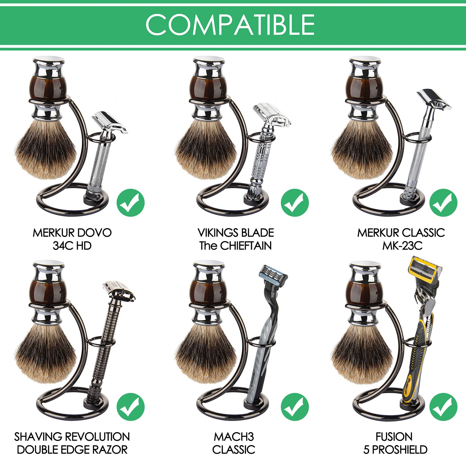 Linkidea Shower Shaving Brush Stand, Stainless Steel Safety Razor Holder, Comaptible with Vikings Blade Chieftain, Emperor Augustus Razor (Brushed Nickel)