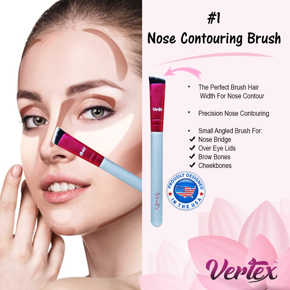 Nose Contour Brush Contouring Makeup Brush Set - Sculpting Blending Real Brush Hair Angled Blush Techniques Dramatic Cheekbones Highlighting Bronzer Palette Powder Concealer Foundation Cream