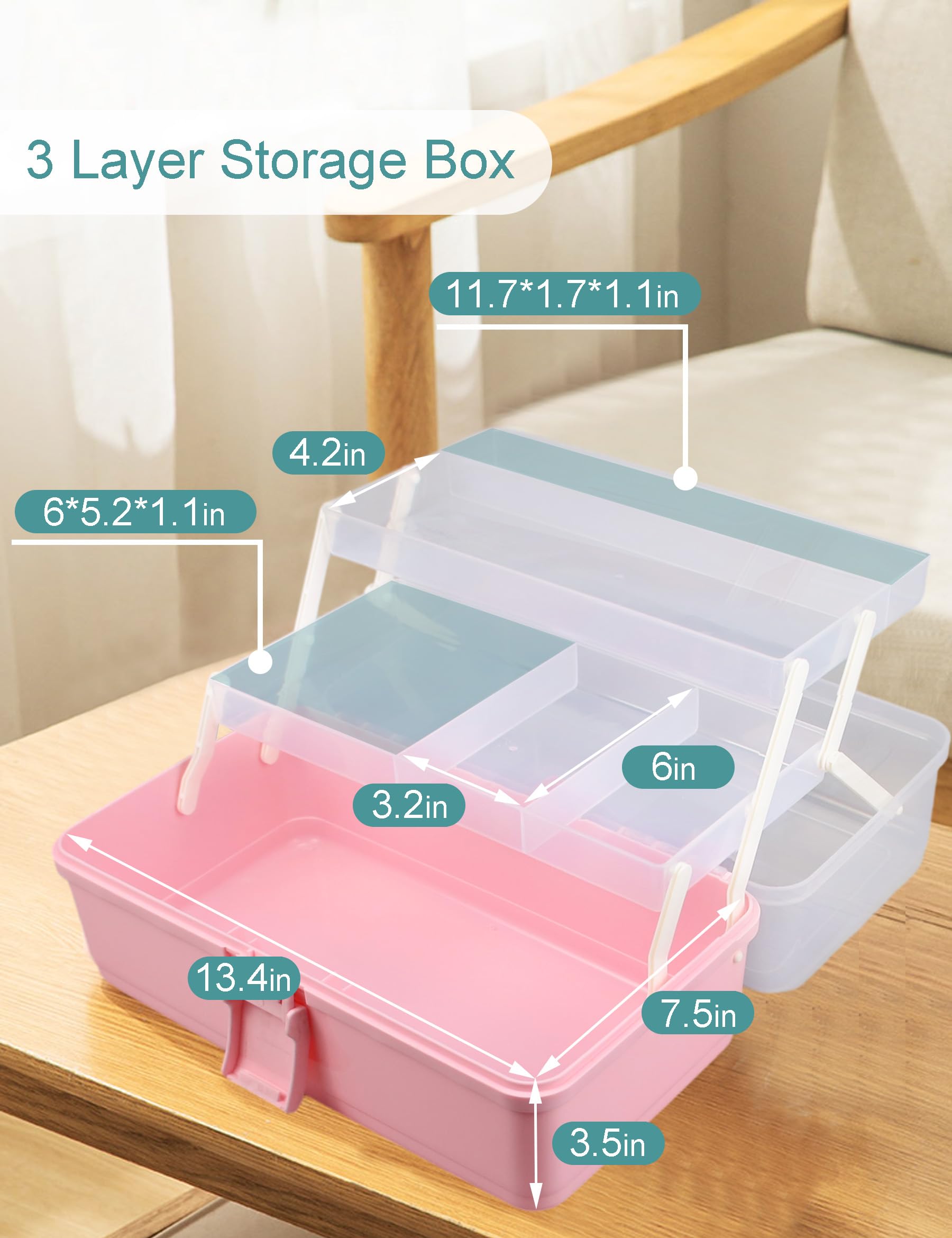 Avlcoaky Pink Tackle Box Pink Art Crafts Tool Box Large 3 Layers Plastic Storage Box Sewing Box Hair Accessories Organizer Tackle Box 0rganizers and Storage