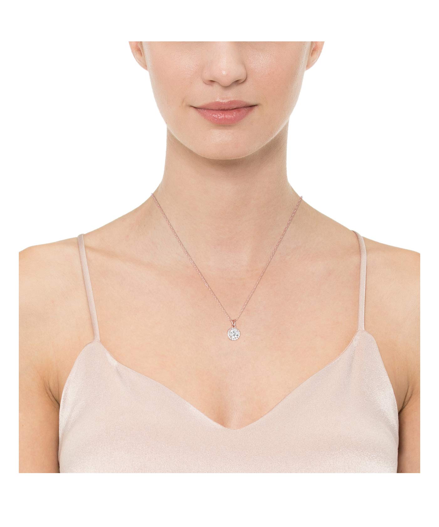 Amazon Essentials Rose Gold Plated Sterling Silver Cubic Zirconia Round Halo Pendant Necklace